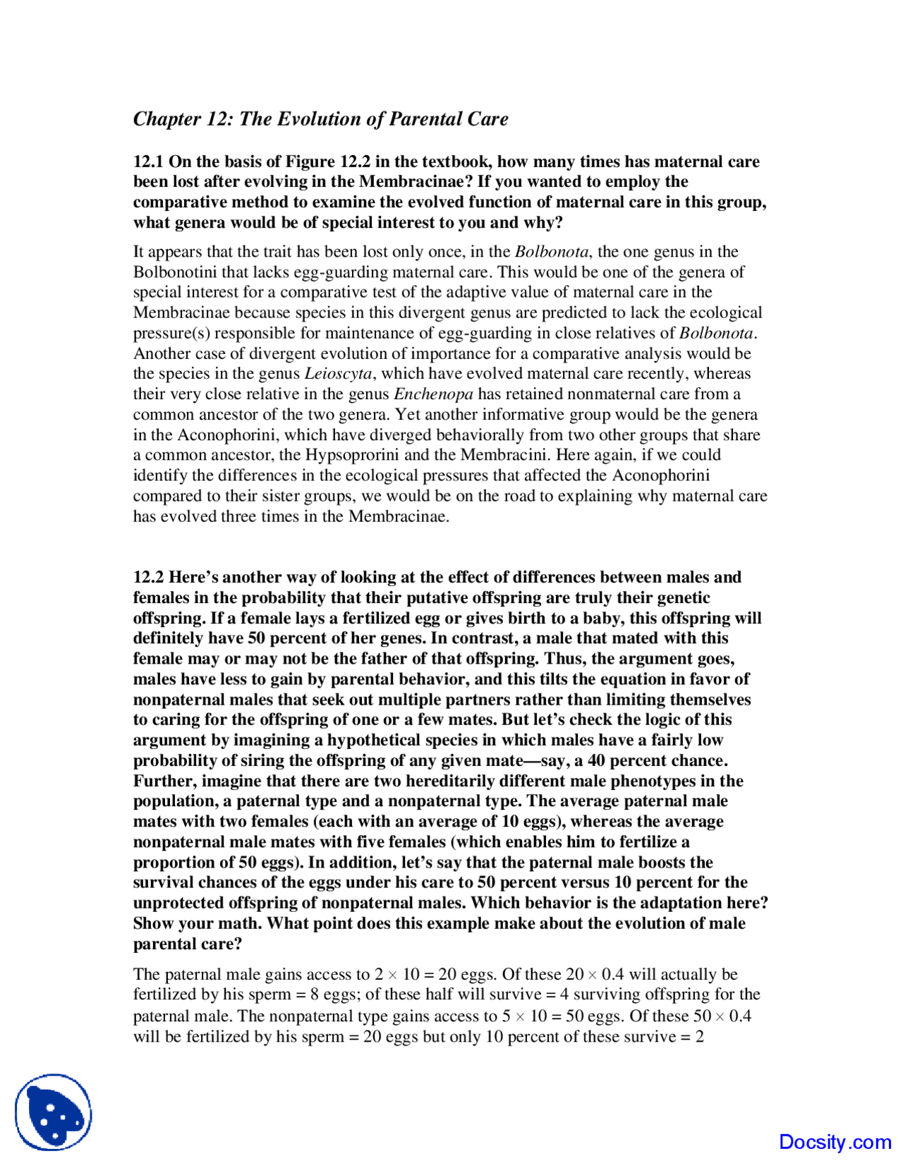 Evolution of Parental Care - Behavior of Animal - Solved Quiz ...