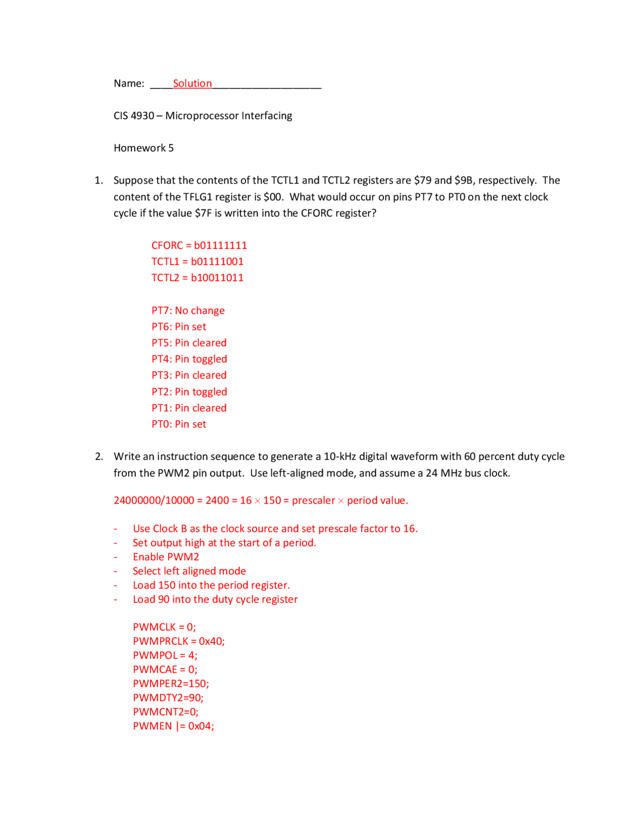 Homework 5 Solutions Introduction To Robotics Cis 4930 Docsity