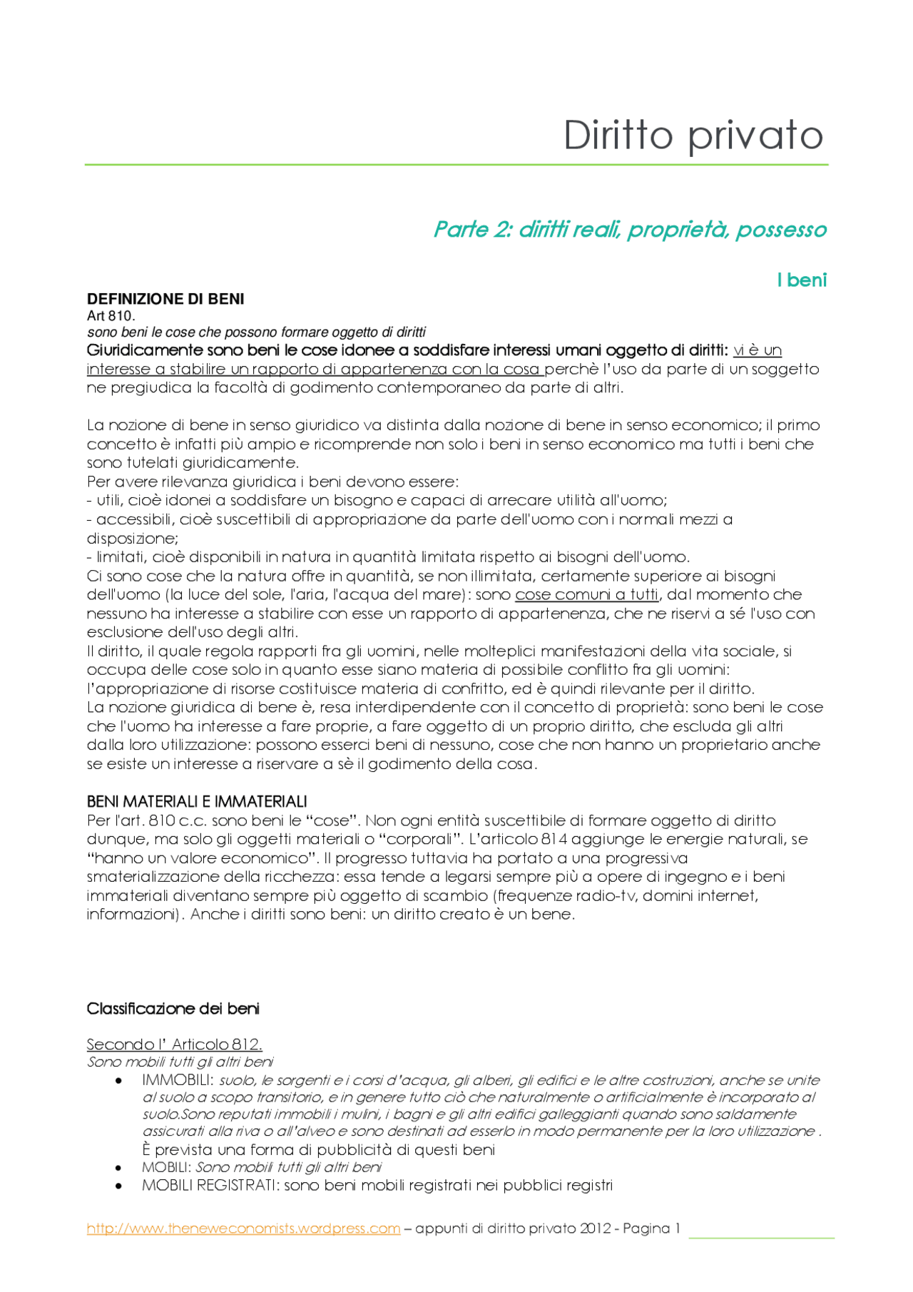Diritto Privato Diritti Reali E Possesso Pdf Docsity