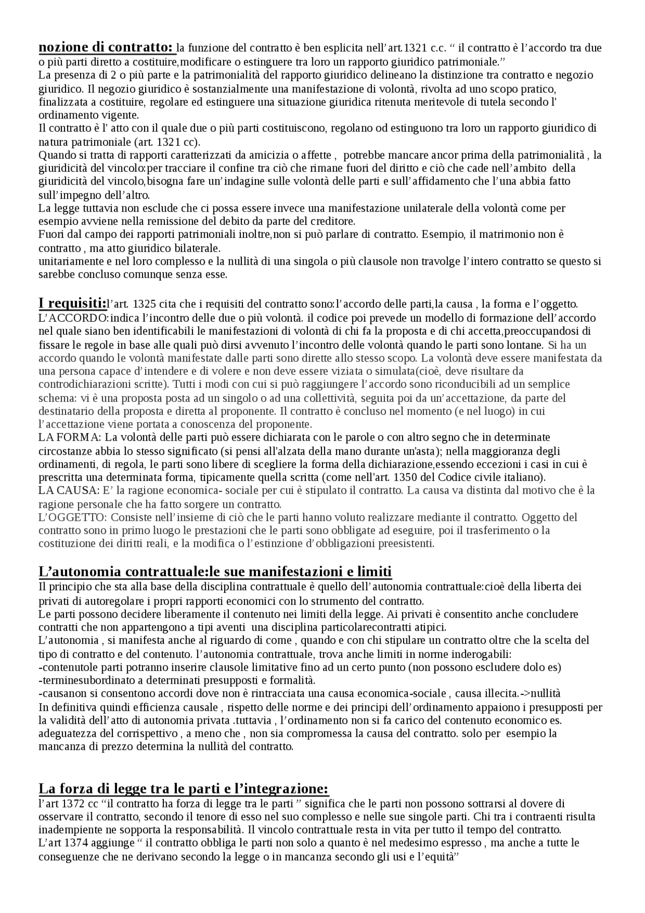 La nozione di contratto - Docsity