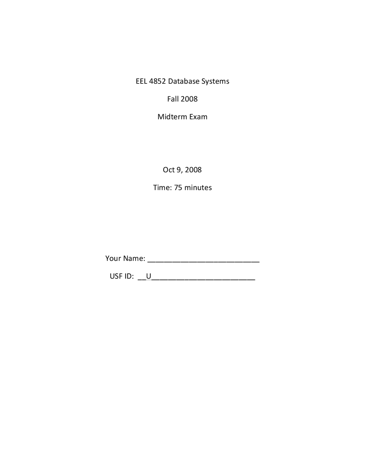 Midterm Exam Practice Problems Database Design Cop 4710 Docsity