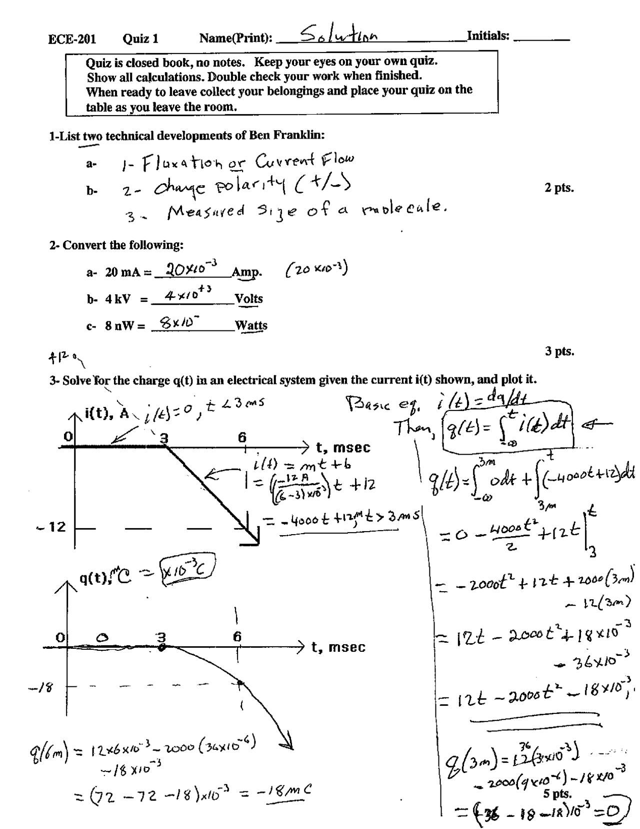 Foundations Of Electric Circuits Midterm Solutions Ece 201 Docsity