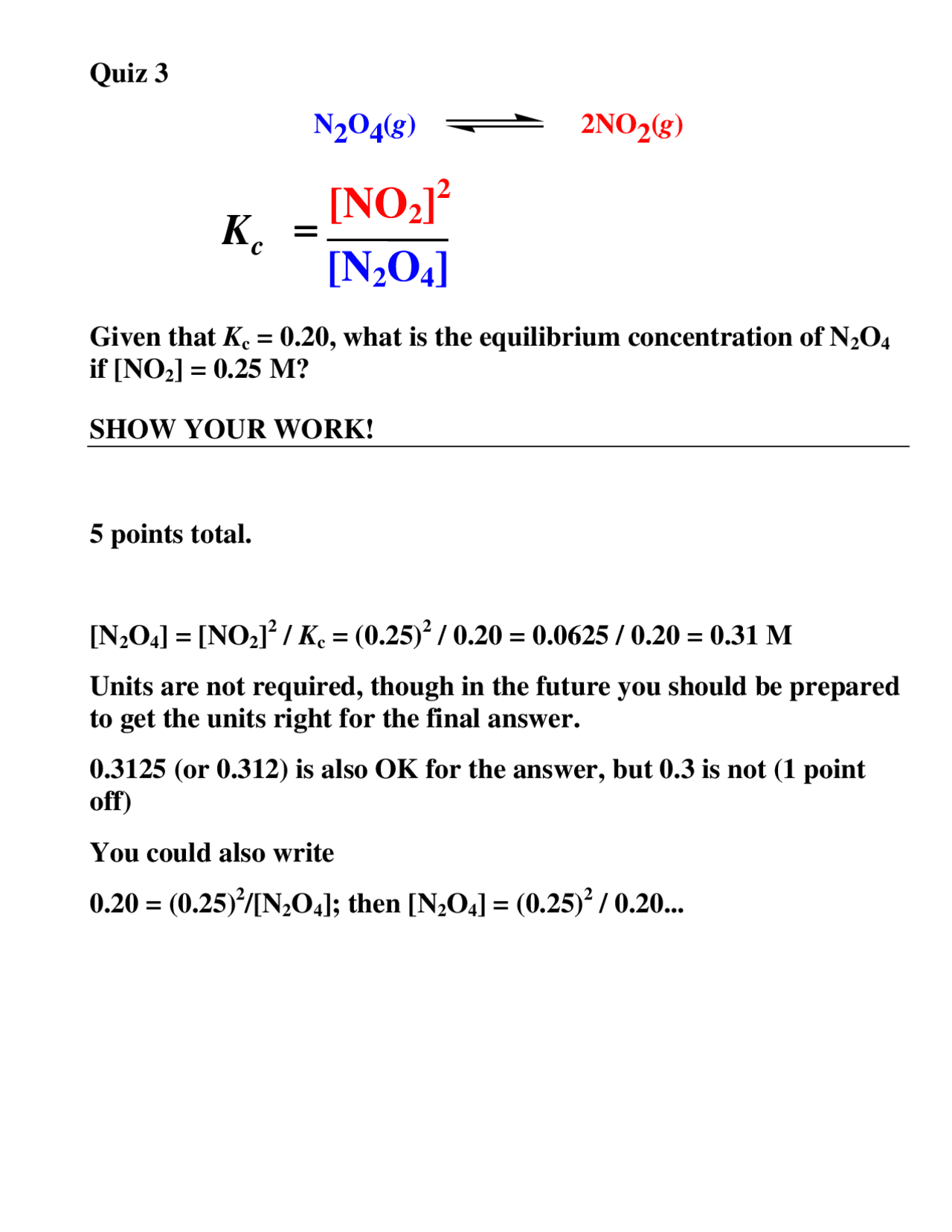 Find Kc - Quiz 3 | General Chemistry | CHEM 1202 - Docsity