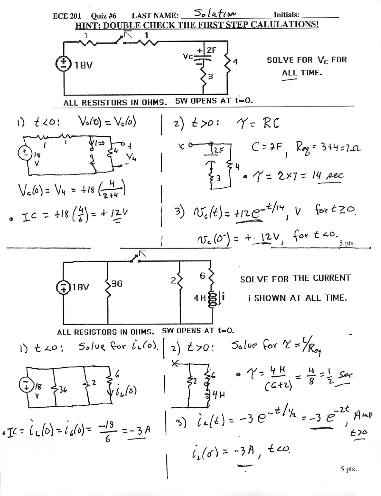 Quiz 6 Solution - Foundations of Electric Circuits | ECE 201 | Quizzes Electrical and ...