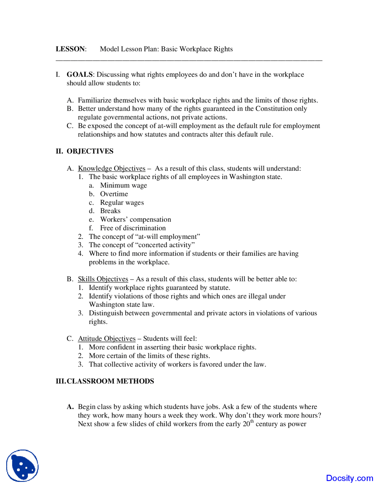 Basic Workplace Rights - Individual Rights - Lecture Notes - Docsity