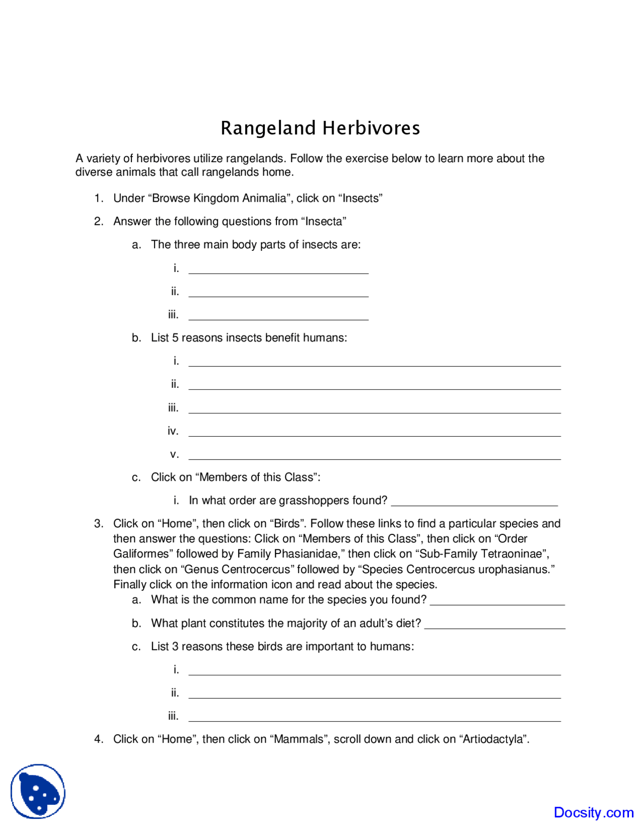 Rangeland Herbivores Rangeland Principles Lecture Handouts Docsity