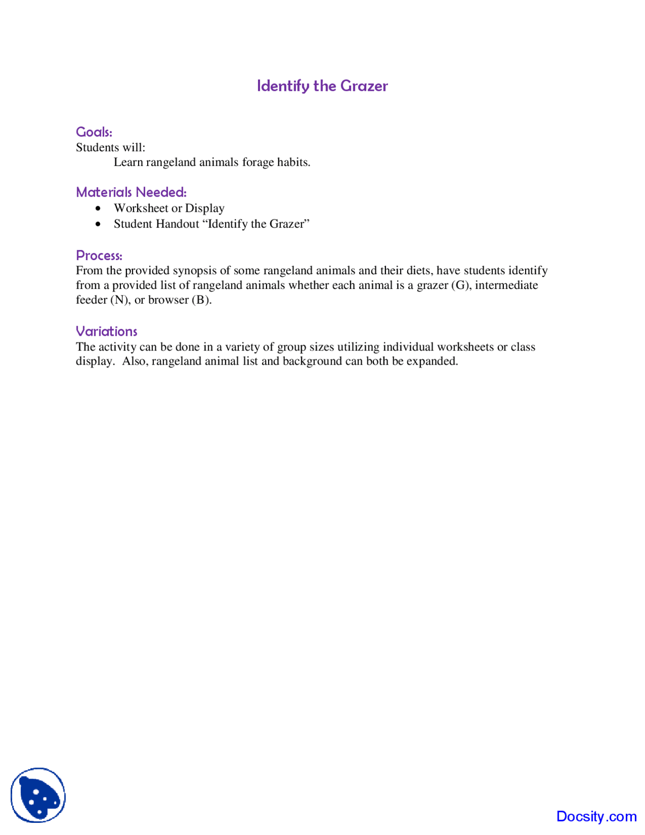 Identify The Grazer Rangeland Principles Exercise Docsity