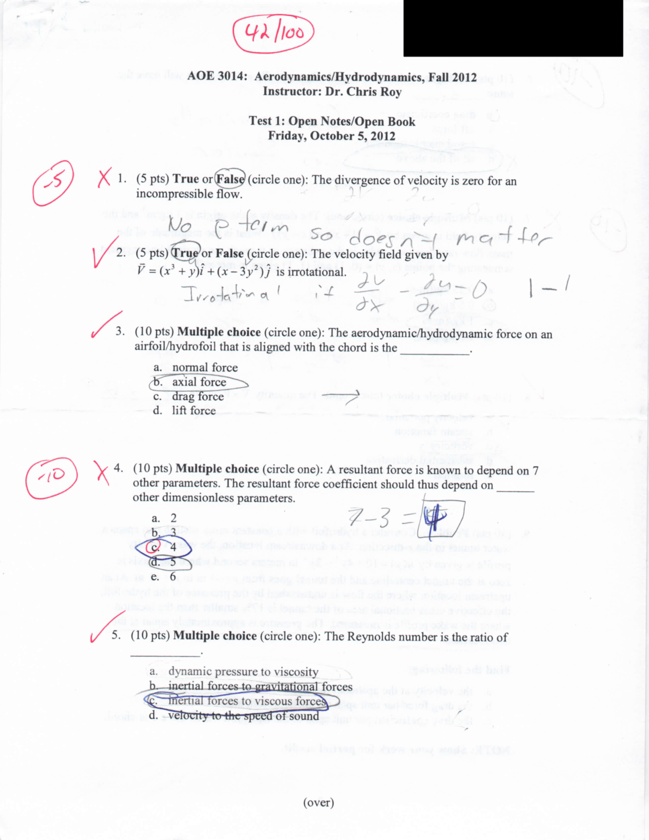 Aerodynamicshydrodynamics Test 1 Aoe 3014 Docsity