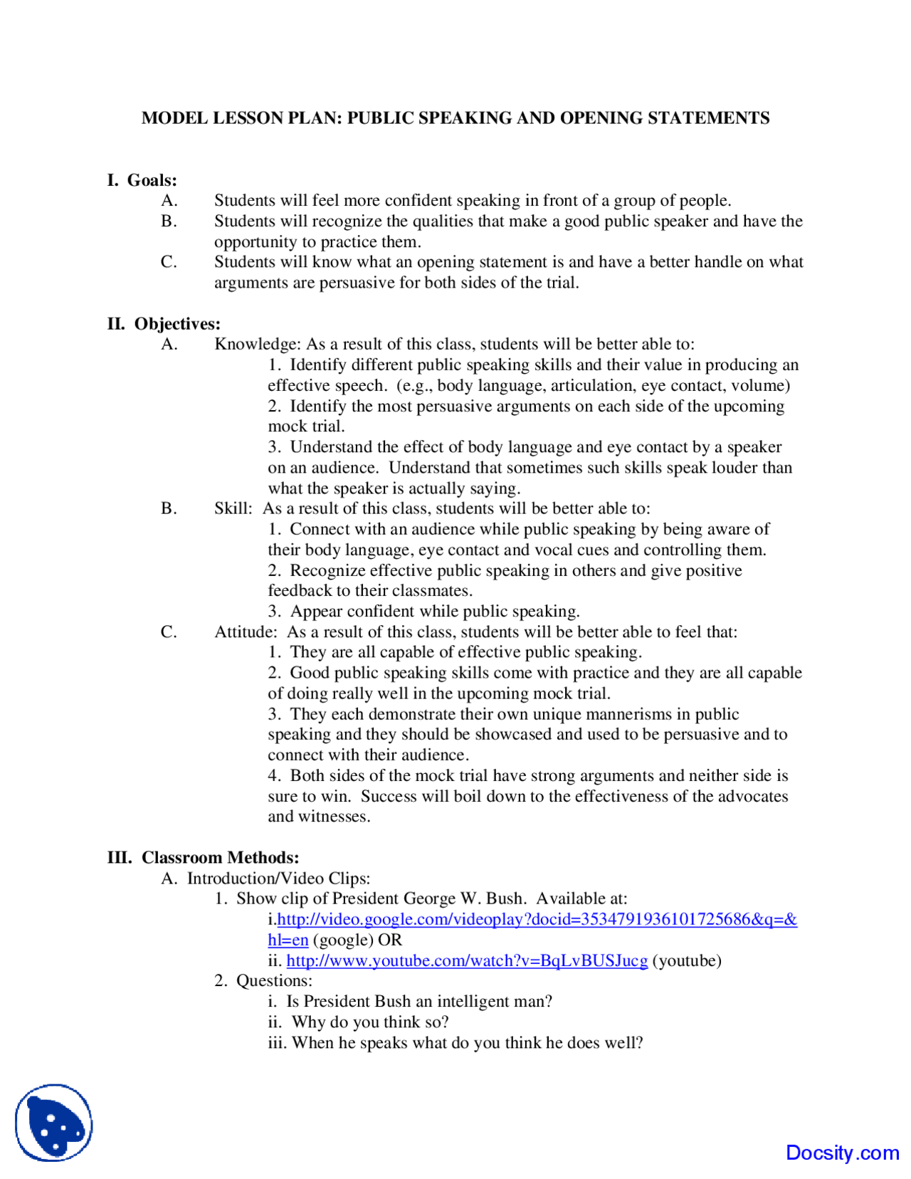 Public Speaking - Mock Trial Preparation - Lecture Notes - Docsity