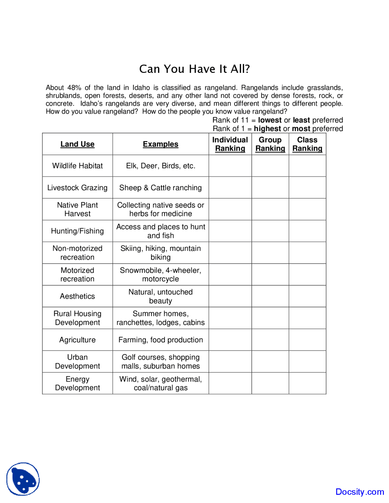 Classified As Rangeland Rangeland Principles Lecture Handouts Docsity