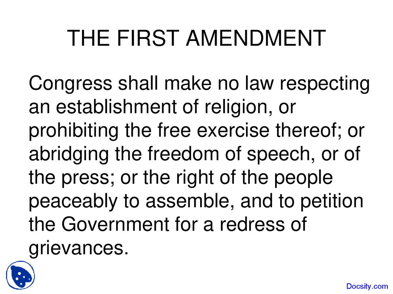 First Amendment - Individual Rights - Lecture Slides - Docsity
