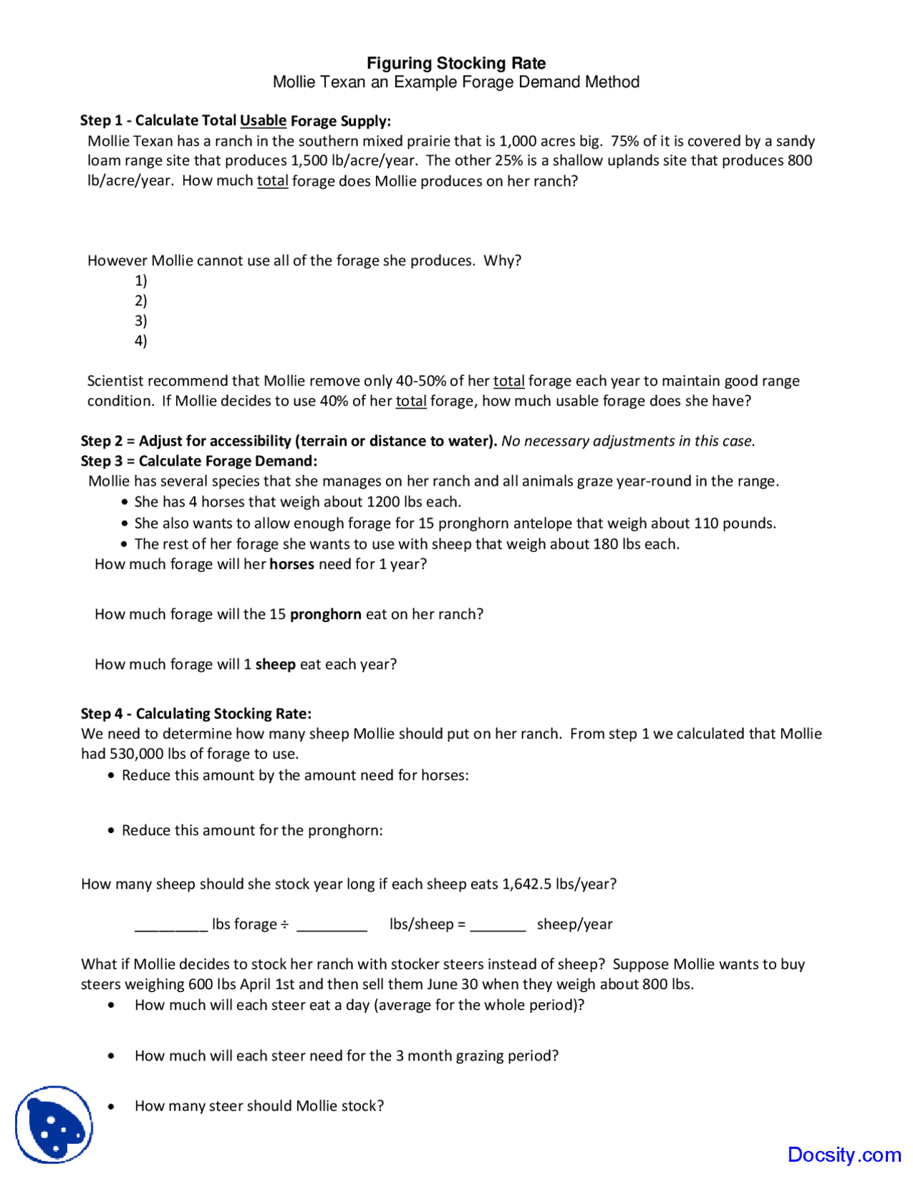Figuring Stocking Rate Rangeland Principles Lecture Handouts Docsity