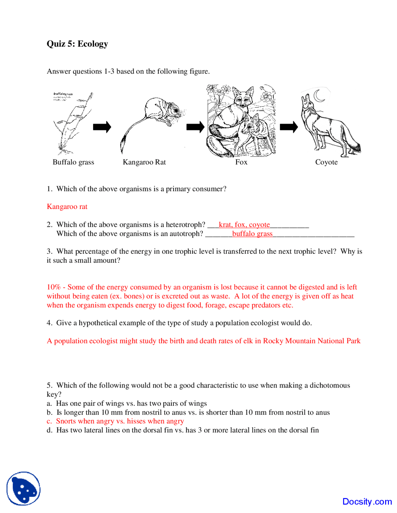 Ecology Biology Of Organisms Solved Quiz Docsity
