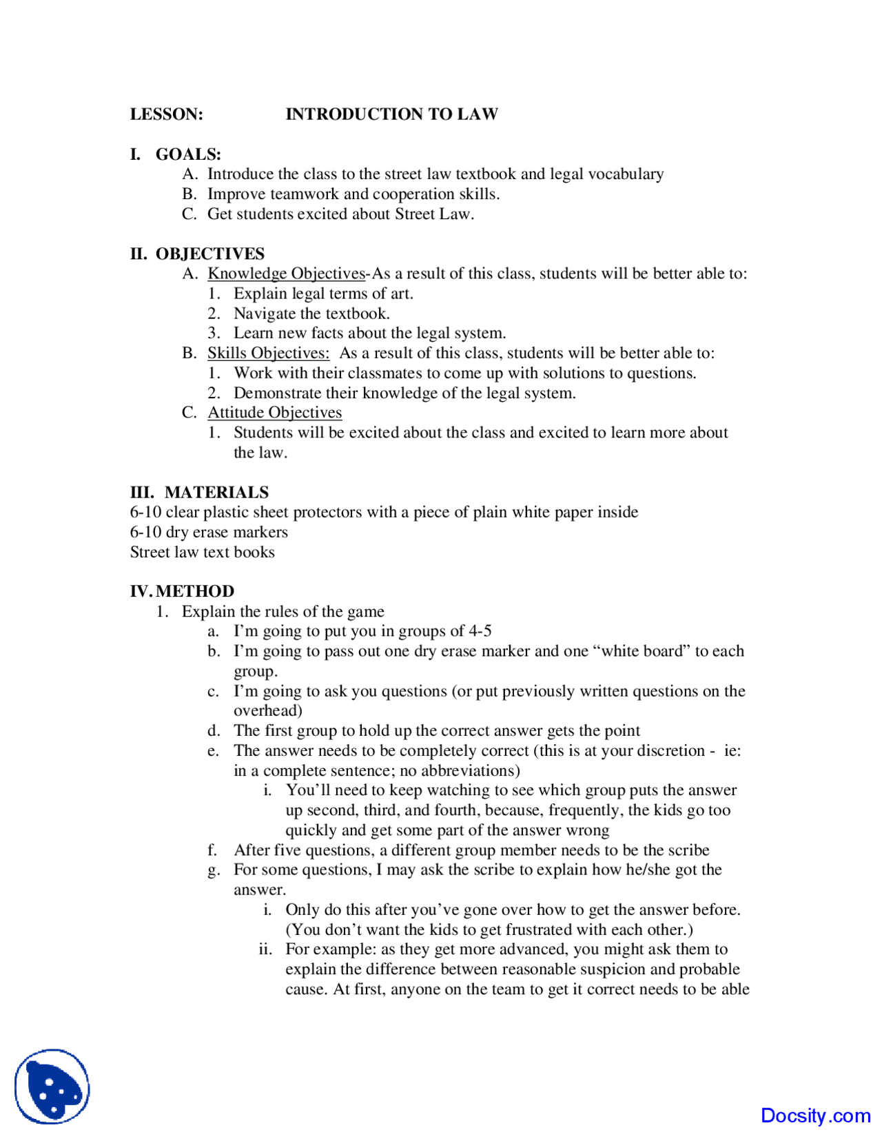 Street Law Trivia Game and Assignment | Study notes Law | Docsity