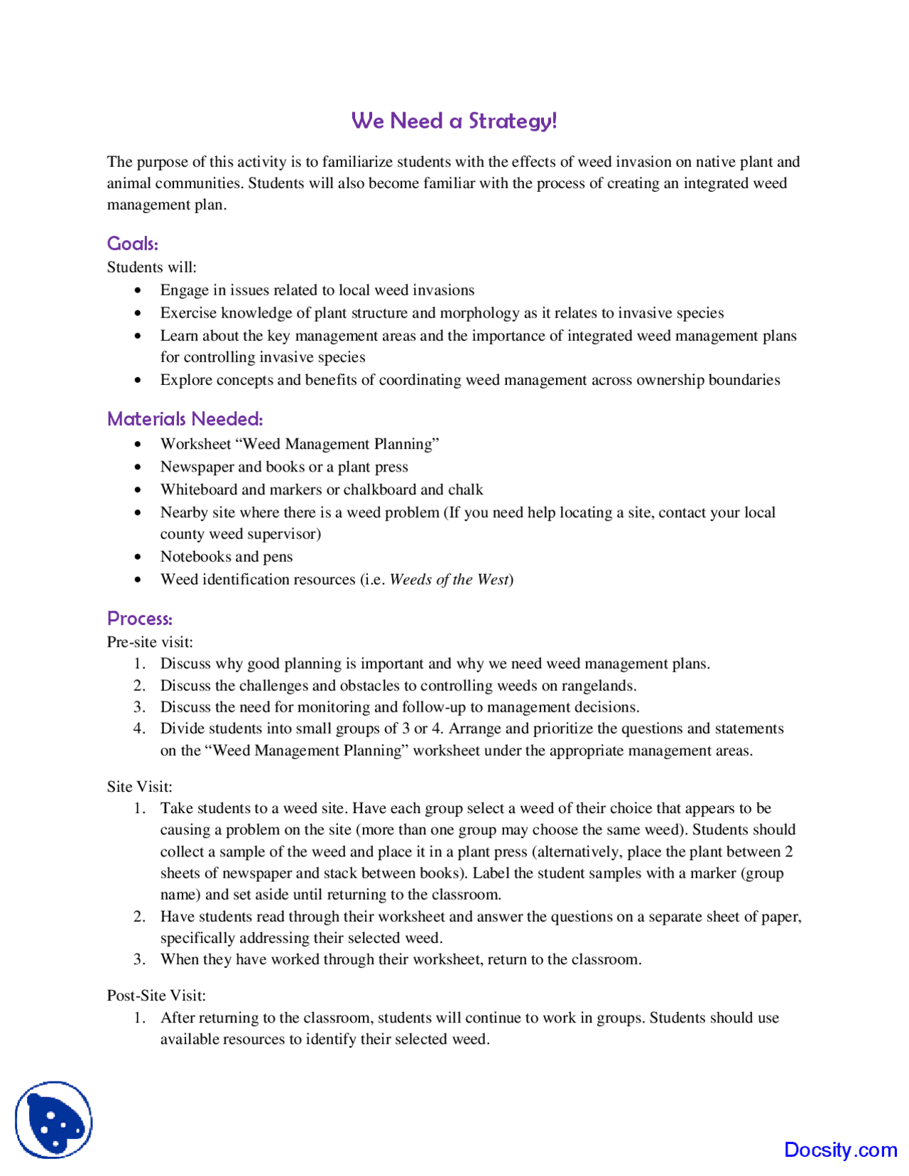 Strategy Rangeland Principles Exercise Docsity