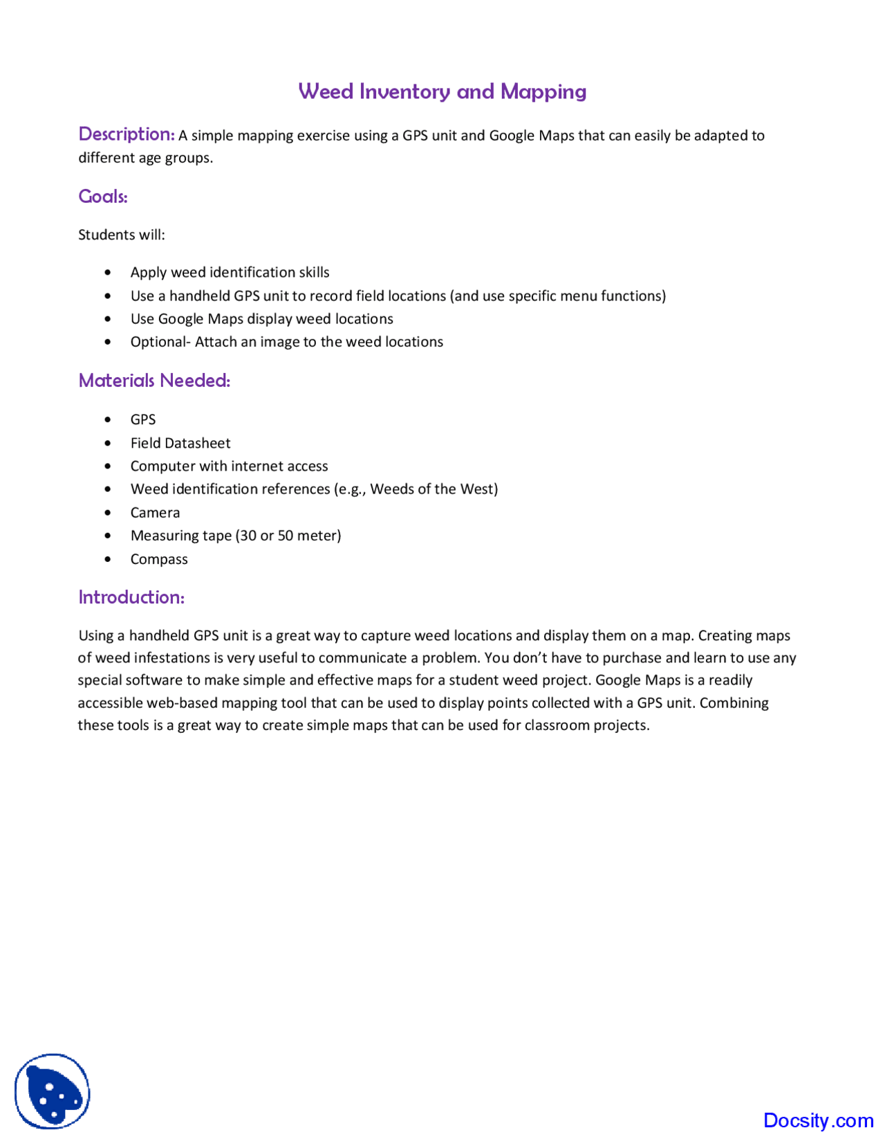 Weed Inventory And Mapping Rangeland Principles Lecture Handouts