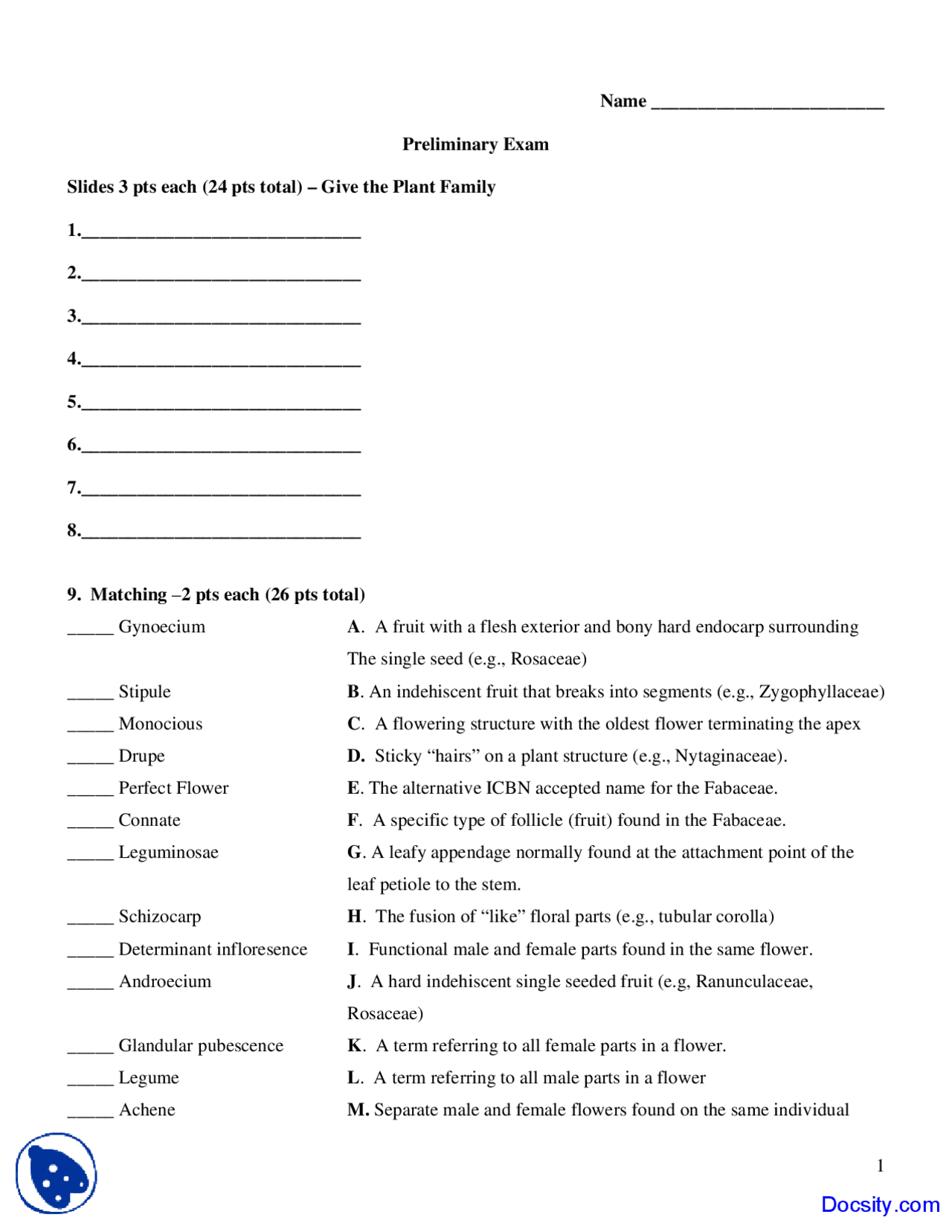 Plant Family - Plant Taxonomy and Systematics - Exam | Exams Biology ...