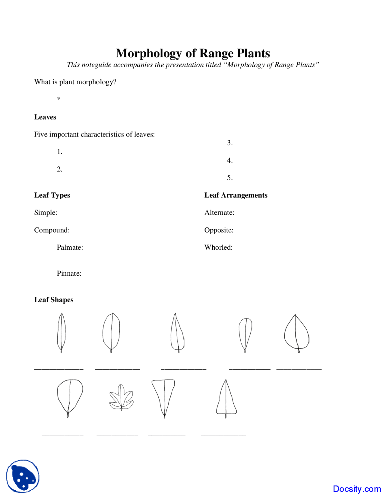 Morphology Of Range Plants Rangeland Principles Lecture Handouts