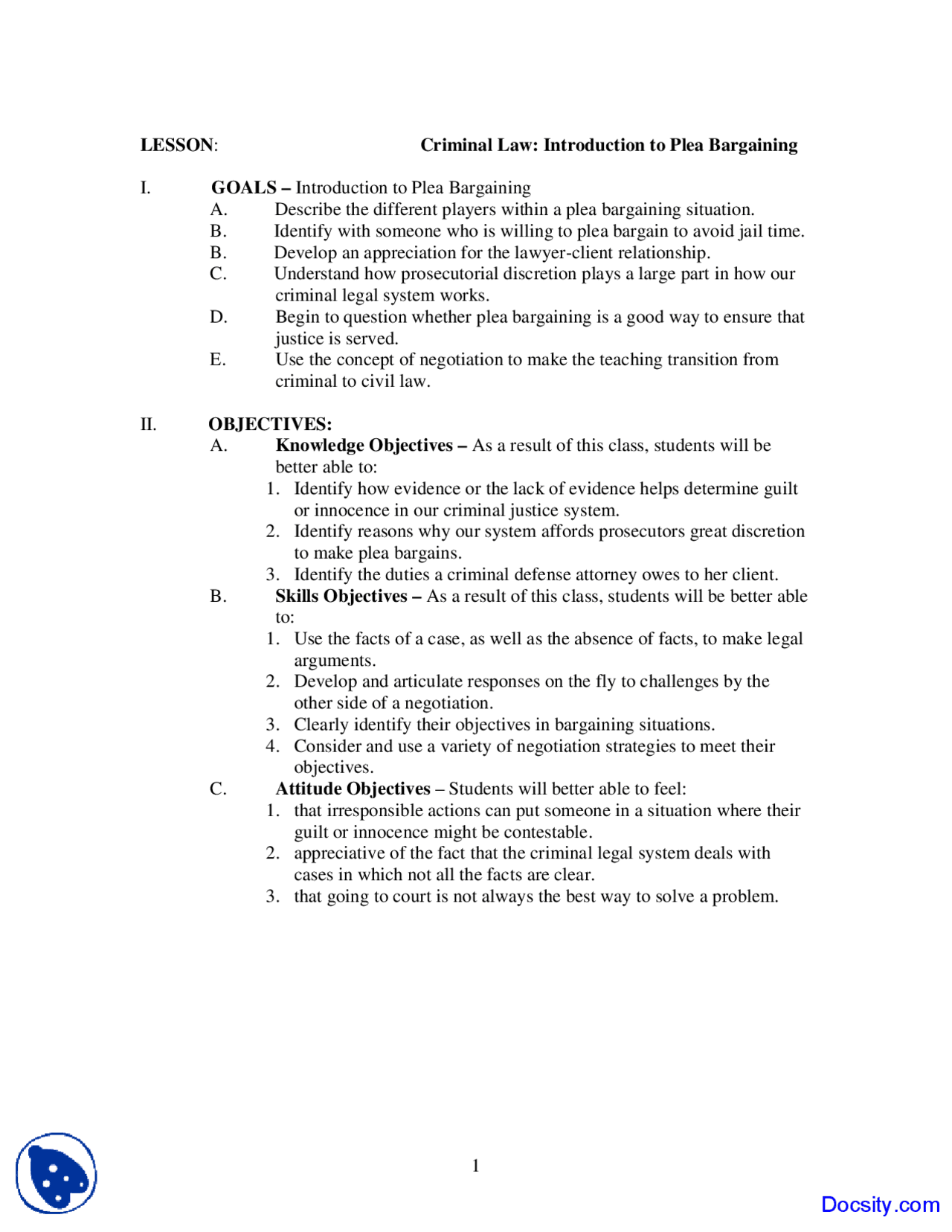Introduction To Plea Bargaining Juvenile Justice Lecture Notes