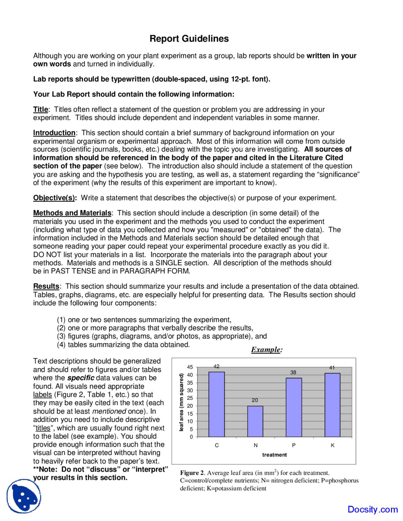 Report Guidelines - Biology of Organisms - Lecture Handouts - Docsity