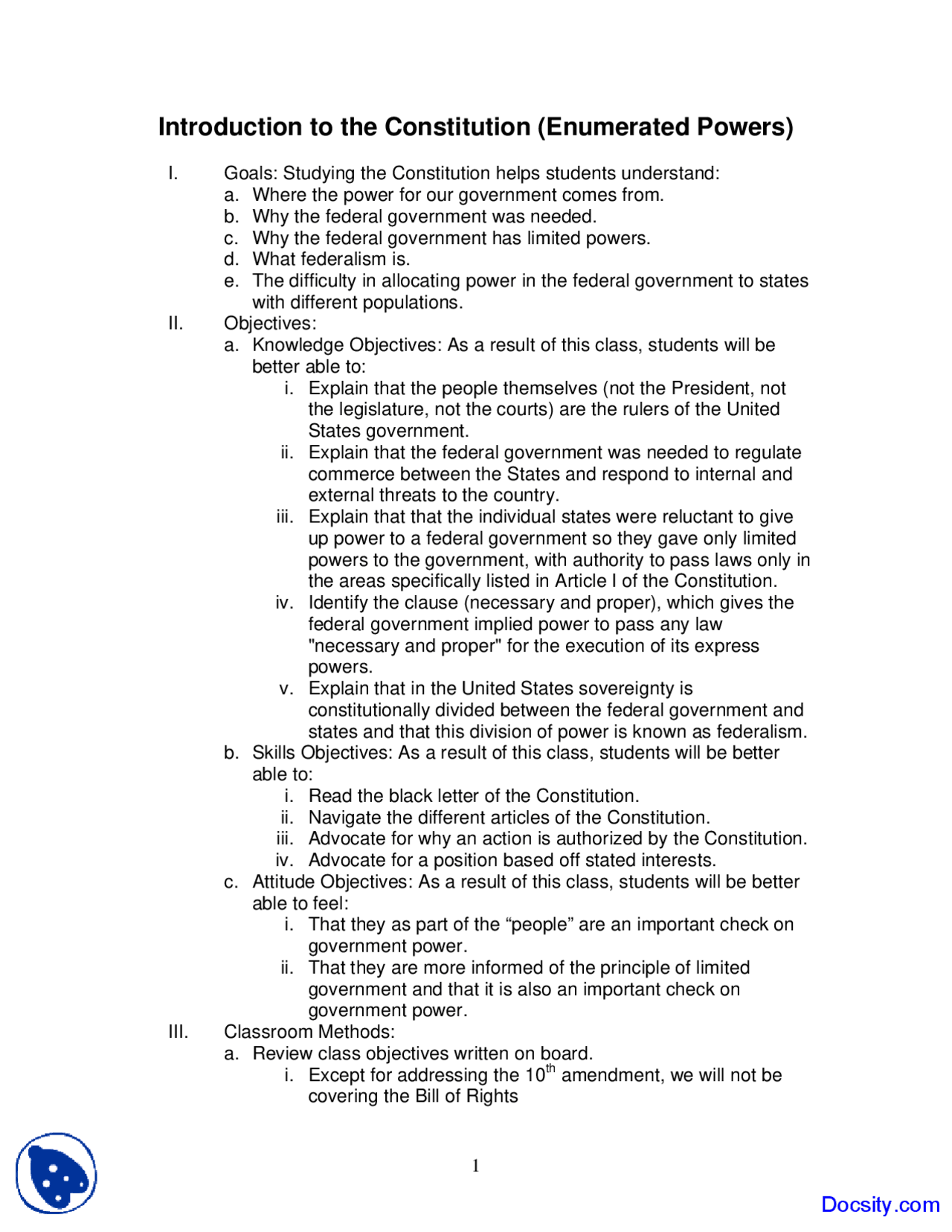 Introduction to the Constitution - Law Introductory - Lecture Notes ...