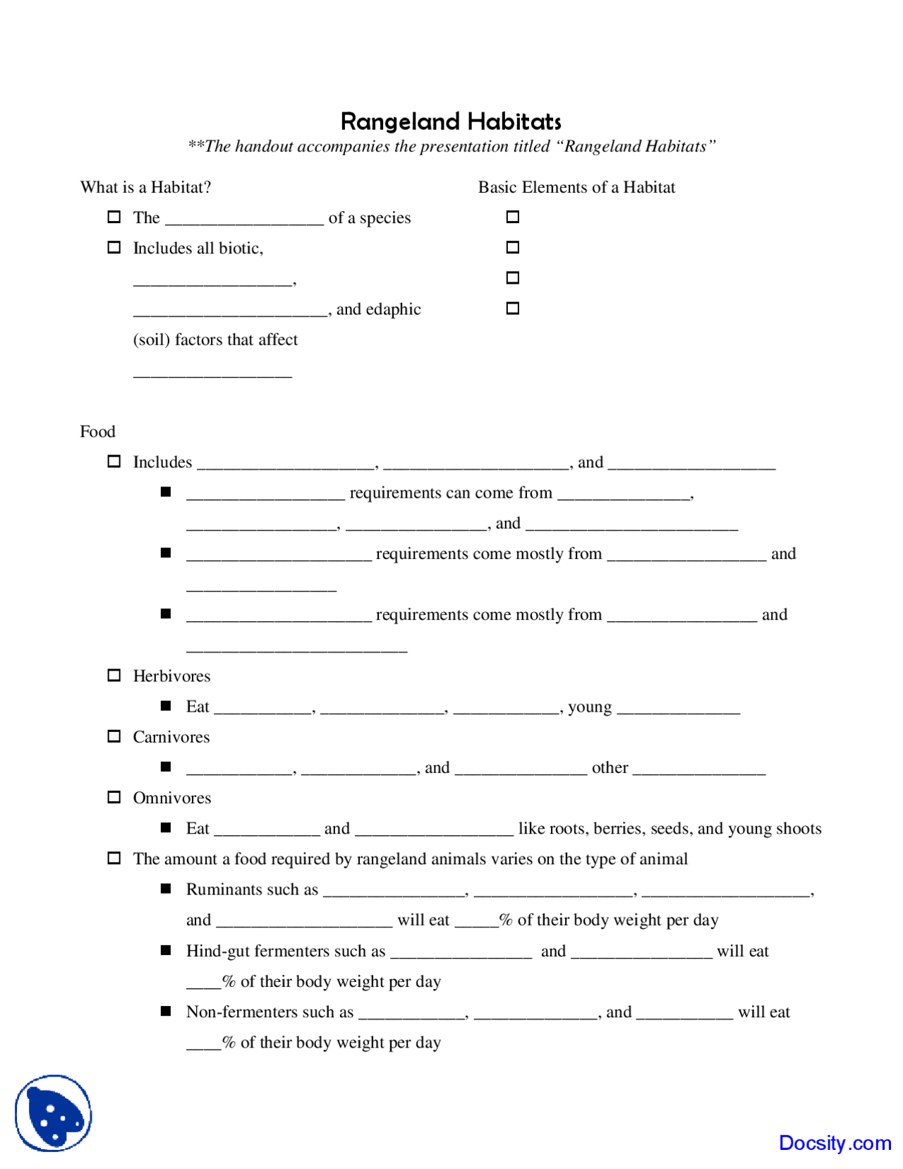Rangeland Habitats Rangeland Principles Guide Docsity