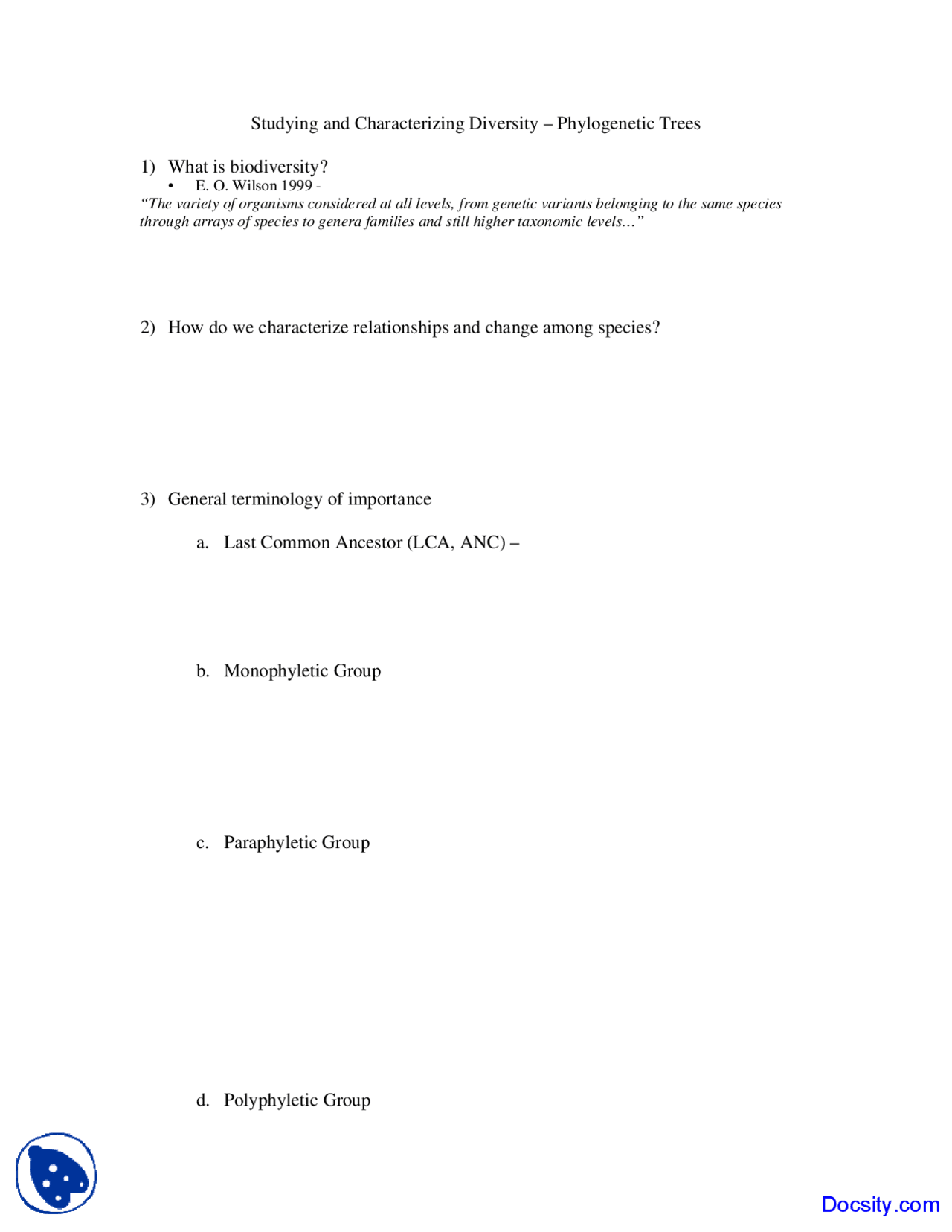 Studying and Characterizing Diversity - Structure and Function of ...