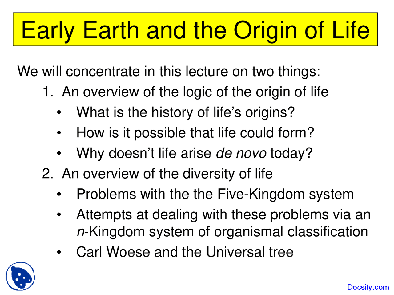 Early Earth and Origin of Life - Introduction to Biology - Lecture ...