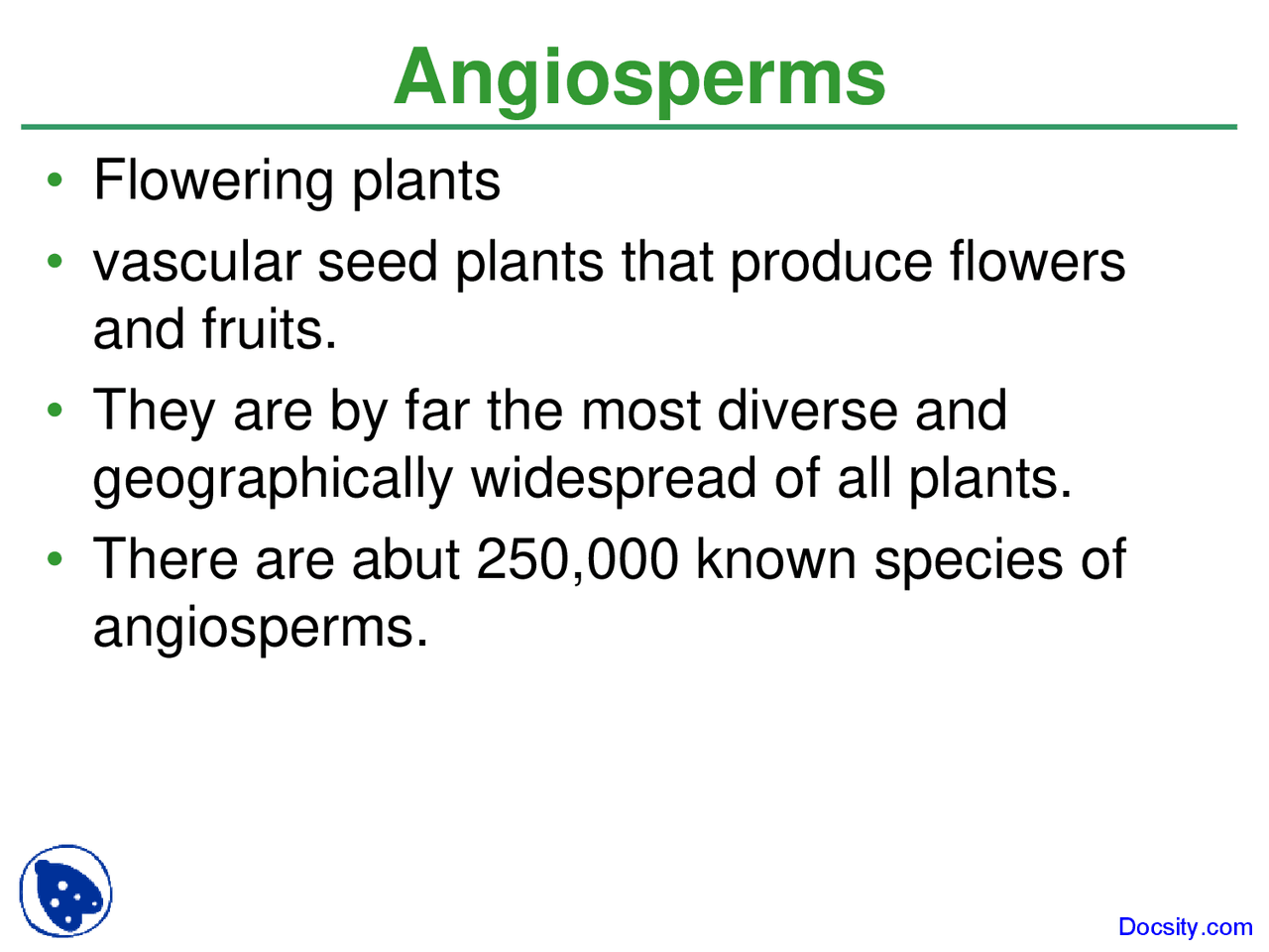 Angiosperms - Introduction to Biology - Lecture Slides - Docsity