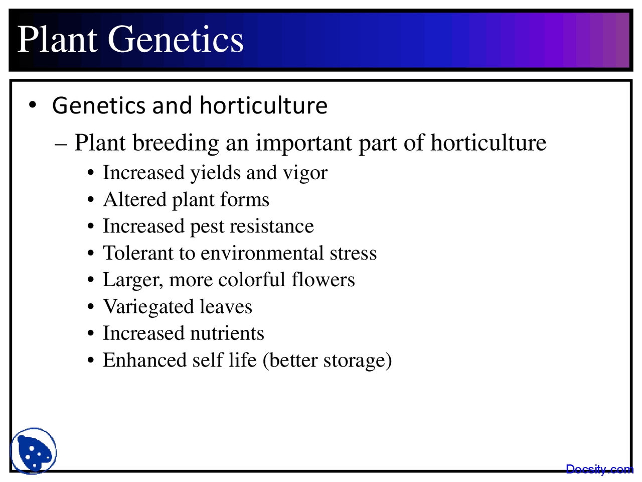 Plant Genetics Horticulture Lecture Slides Slides Biology Docsity