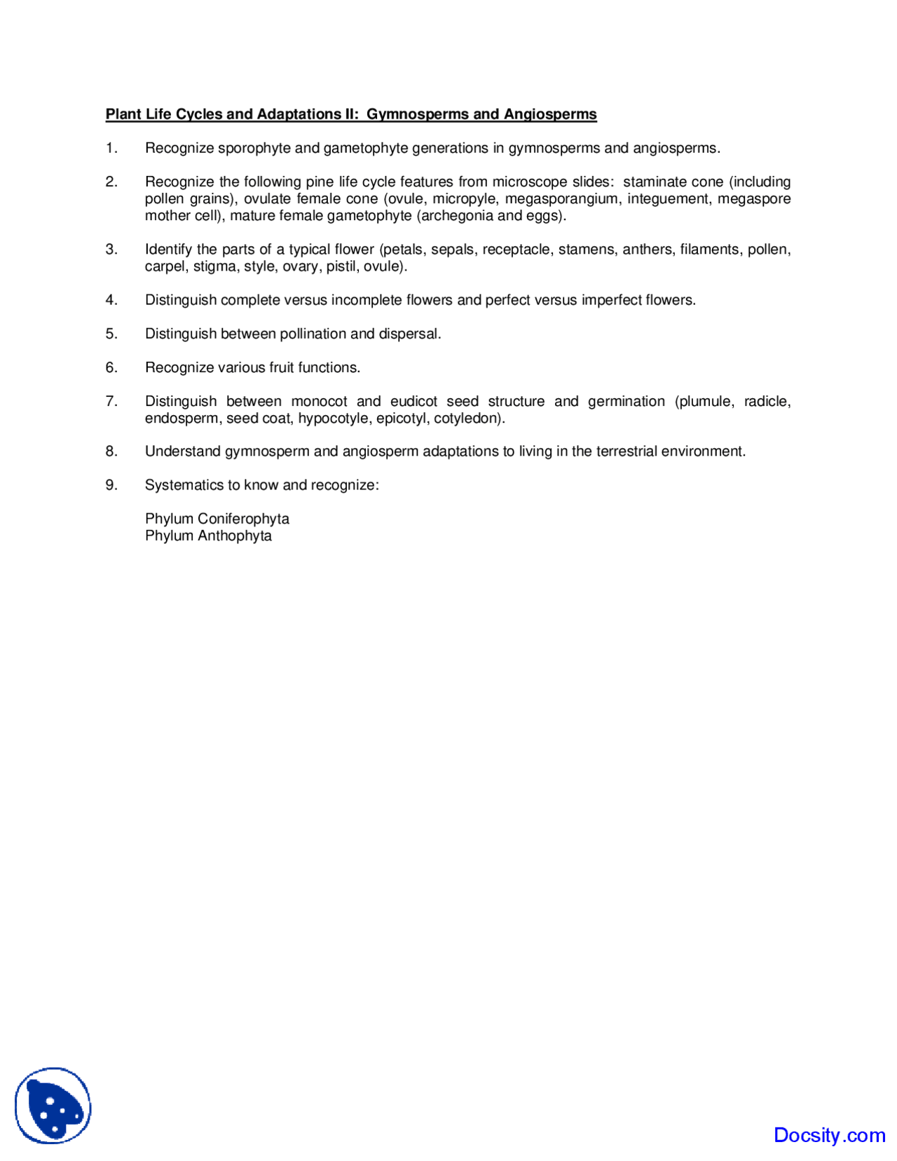 Plant Life Cycles and Adaptations - Introduction to Biology - Quiz ...