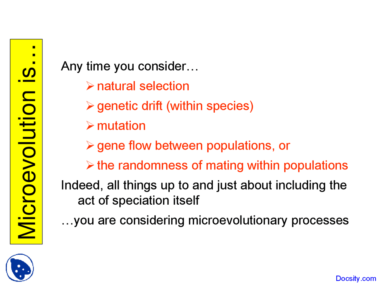 Microevolution - Introduction to Biology - Lecture Slides - Docsity