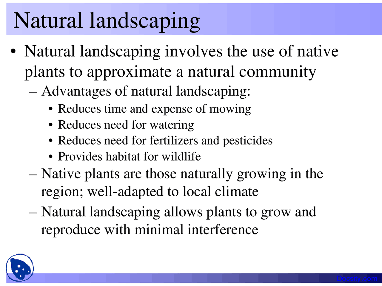 Natural Landscaping Horticulture Lecture Slides Docsity