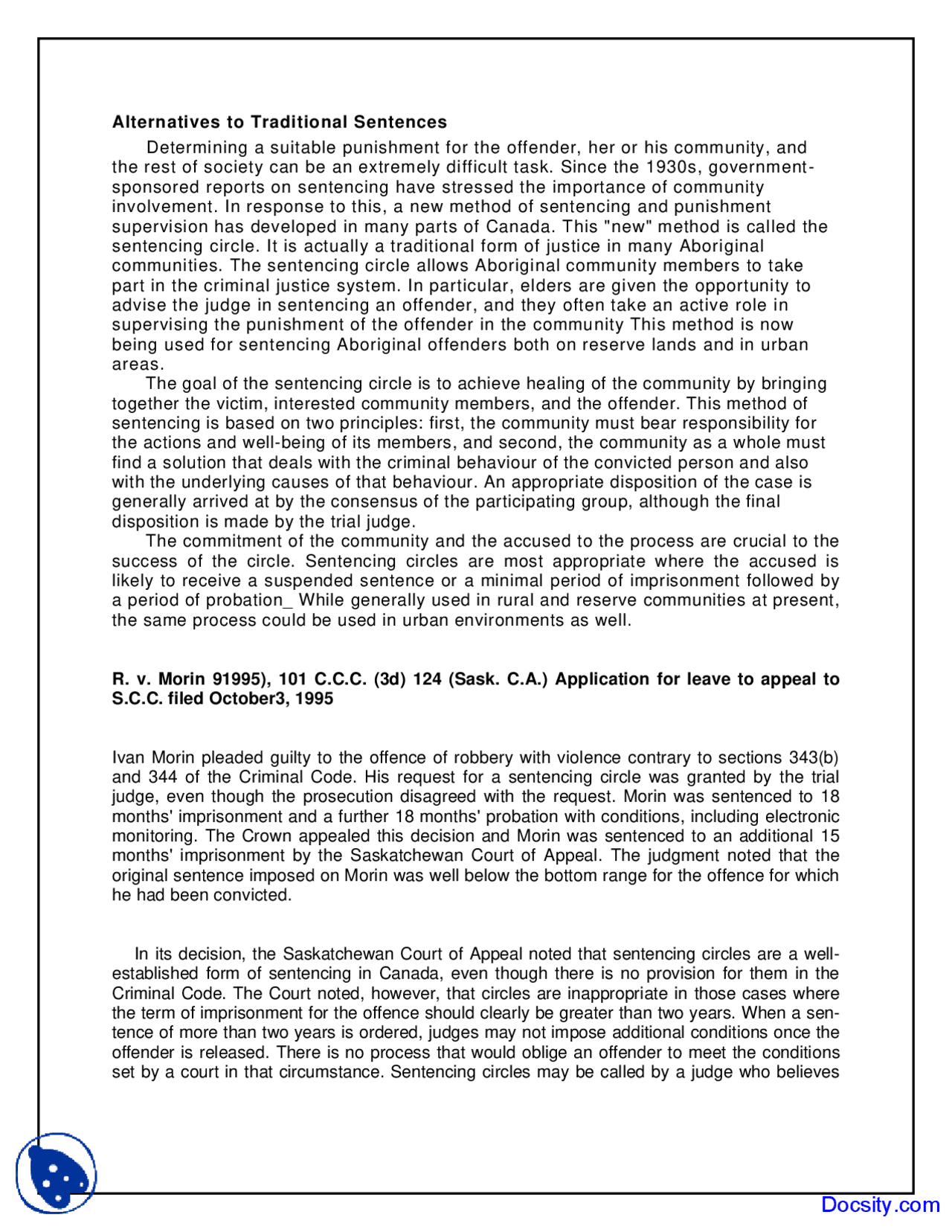 Alternatives to Traditional Sentences - Sentencing and Correctional ...