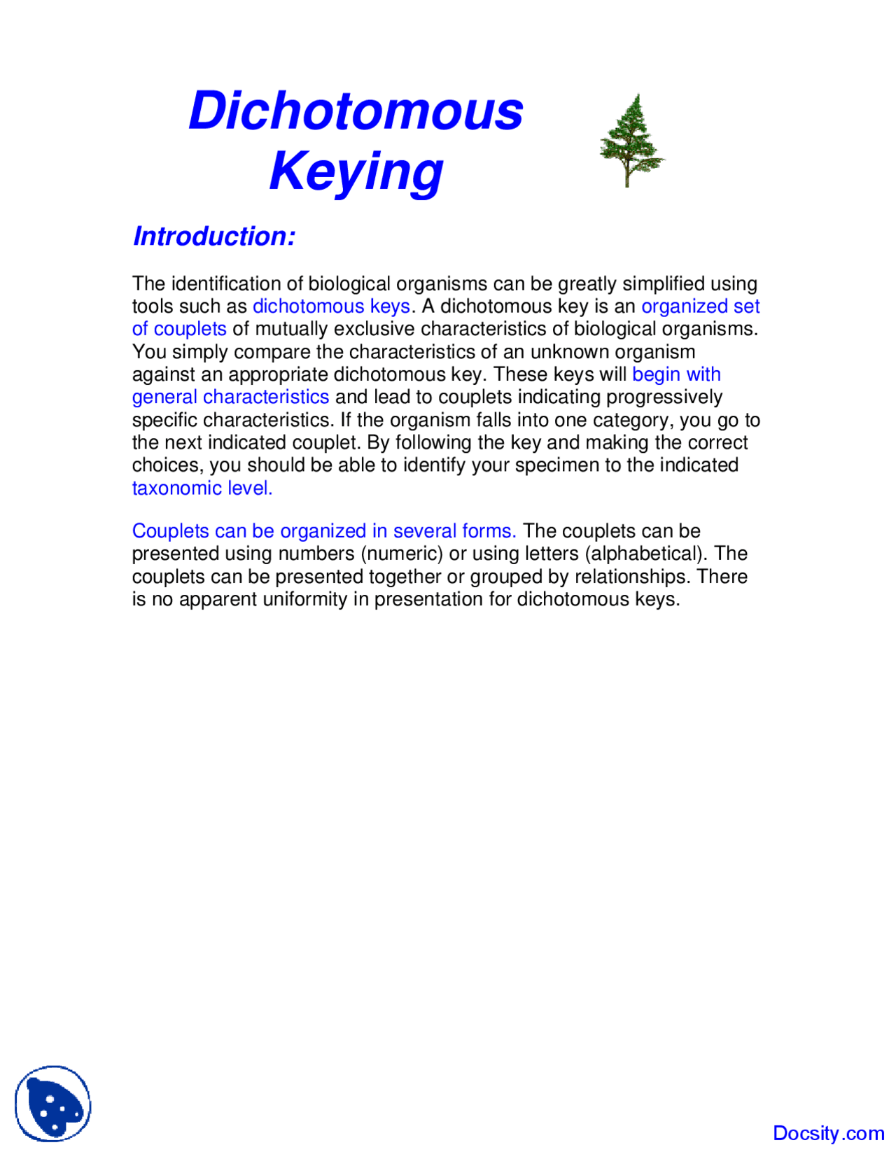 Dichotomous Keying - Coral Reef Lab and Field Studies - Lecture Notes ...