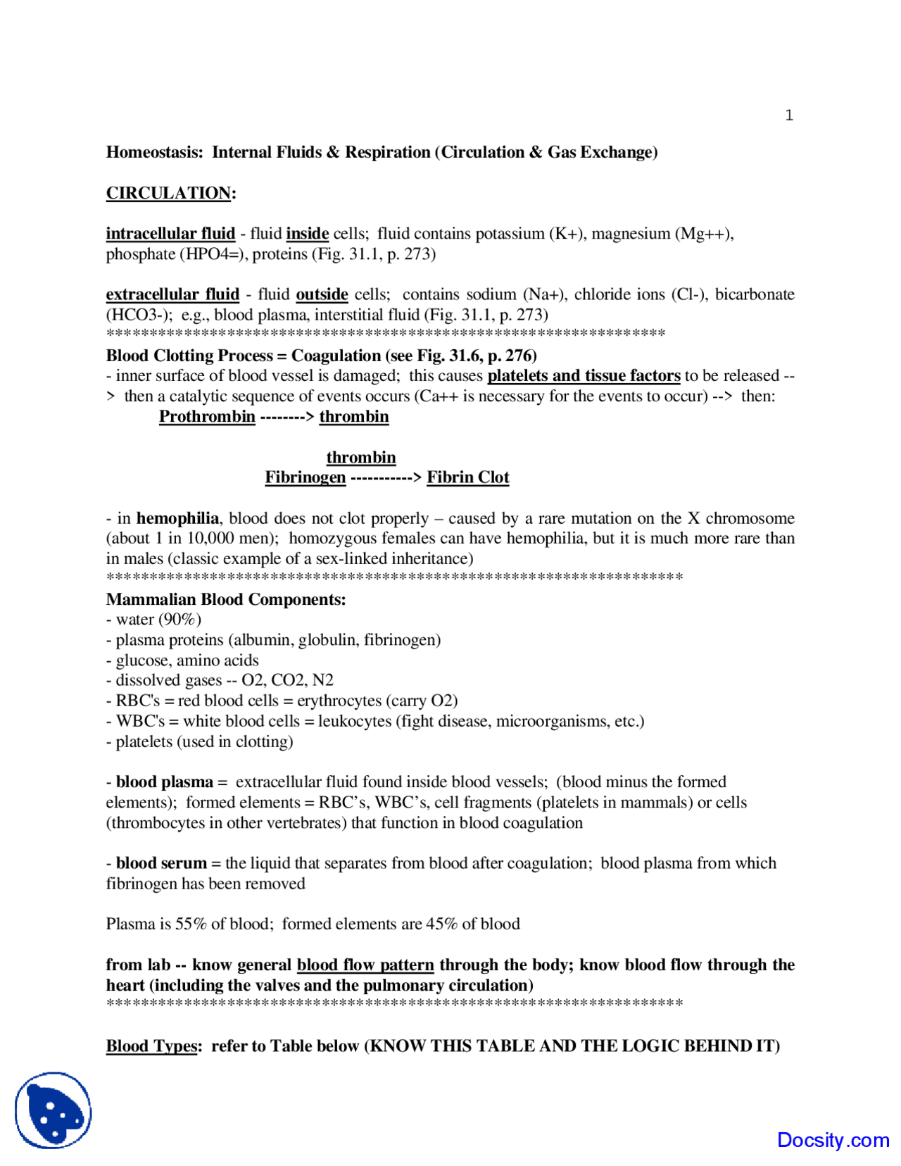 Internal Fluids and Respiration - Vertebrate Zoology - Lecture Notes ...