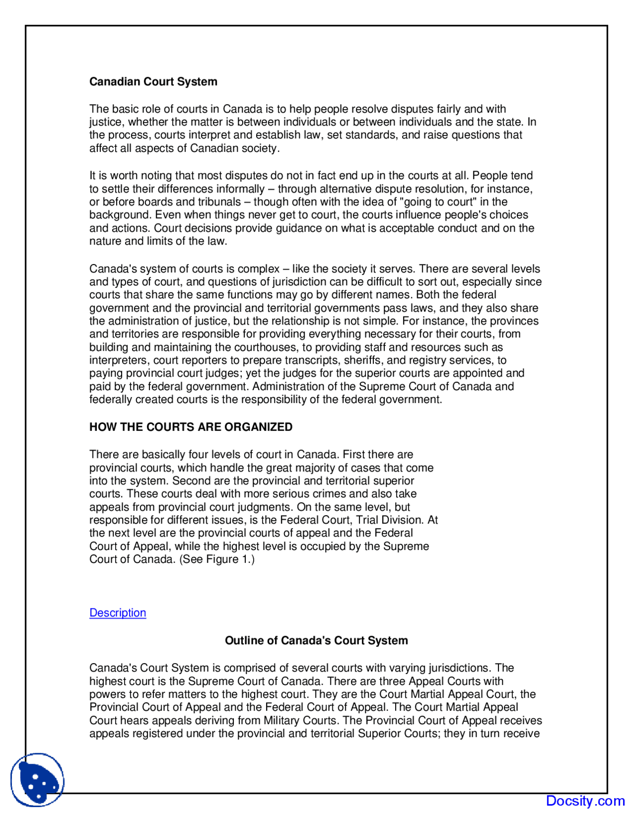 Canadian Court System - Criminal Law - Lecture Notes | Study notes ...