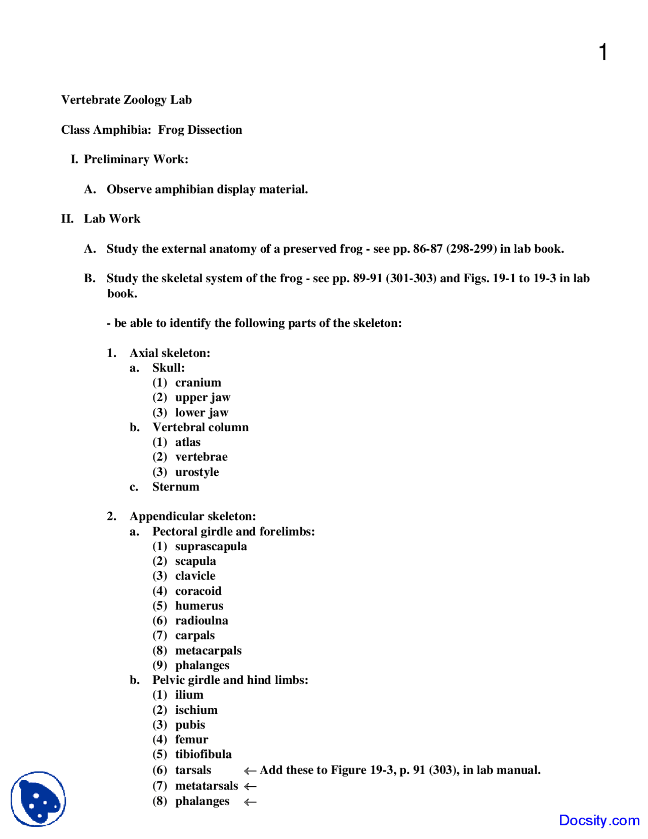 Class Amphibia - Vertebrate Zoology - Lab Manual | Study notes Zoology ...