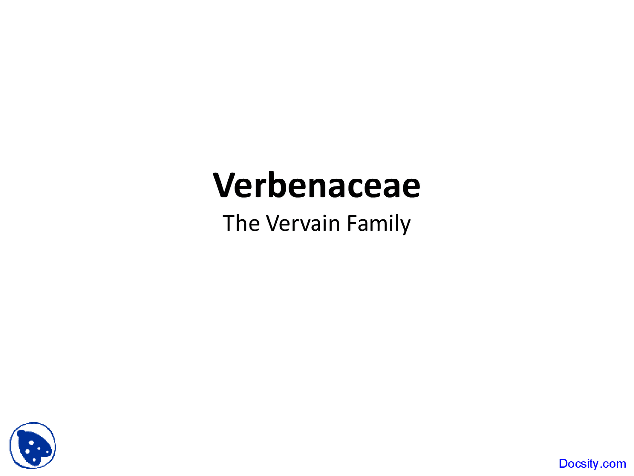 Verbenaceae Plants Identifcation Lecture Slides Docsity