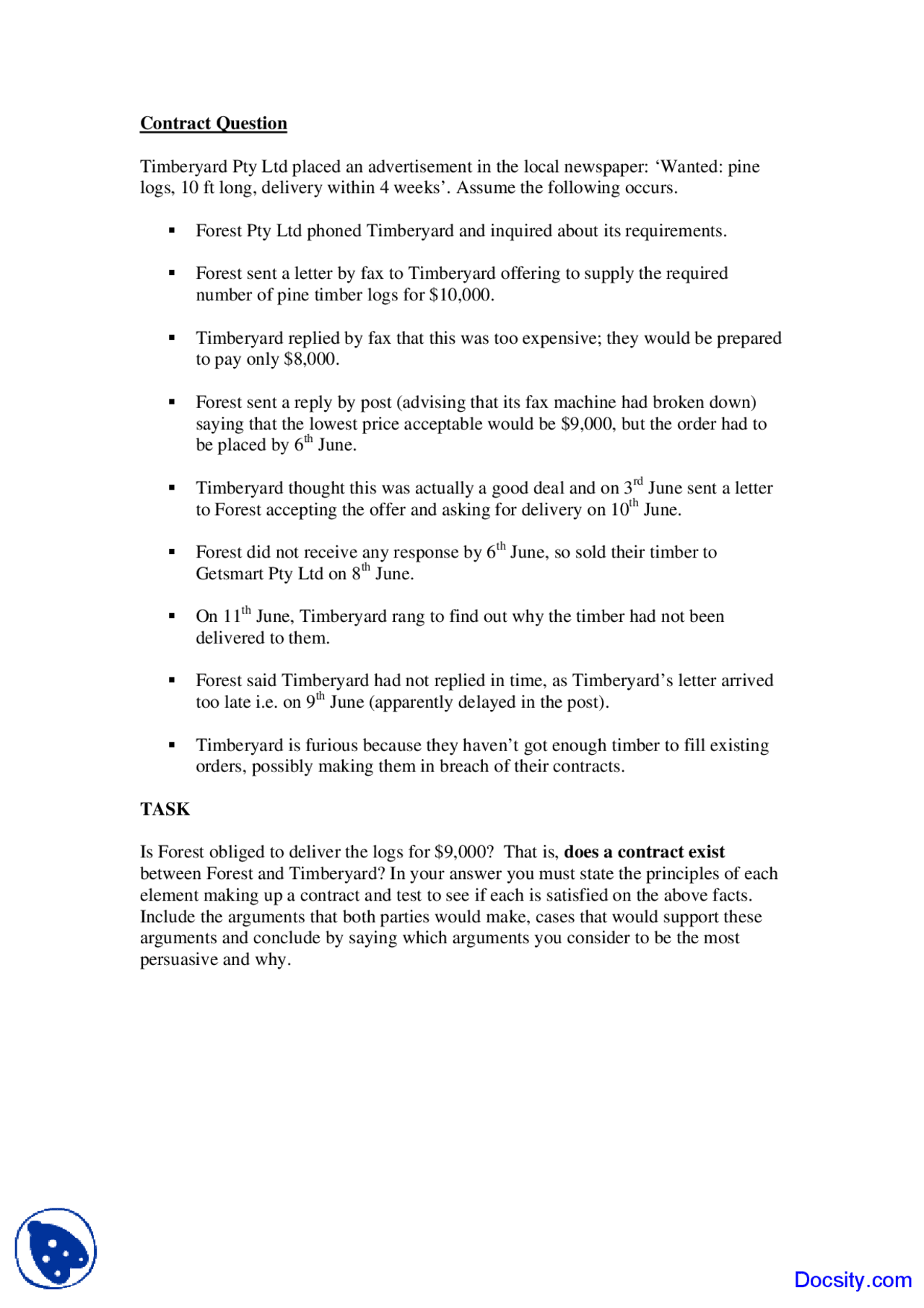 Contract Question Fundamentals Of Law Quiz Docsity