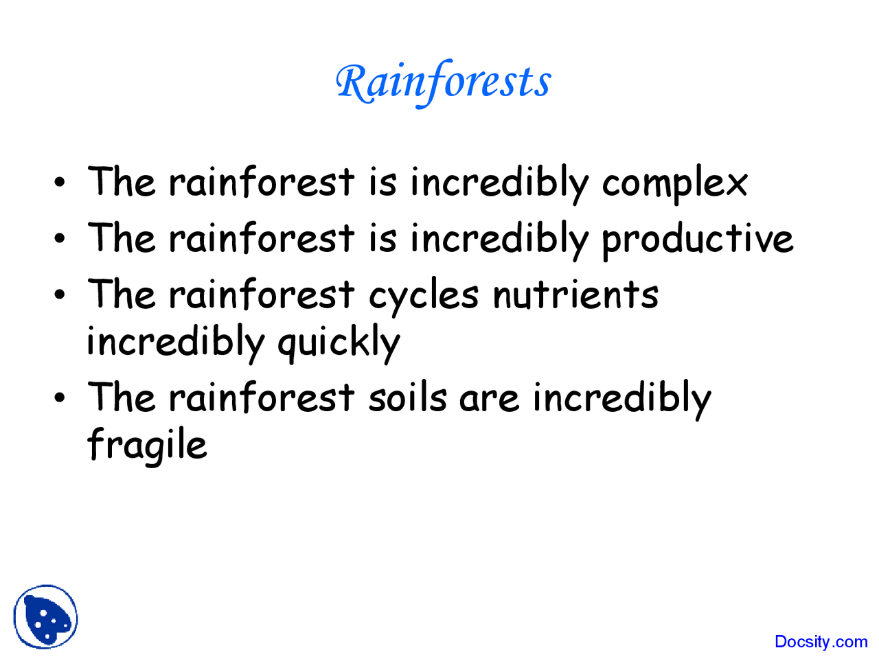 Rainforests - Tropical Biology - Lecture Slides - Docsity