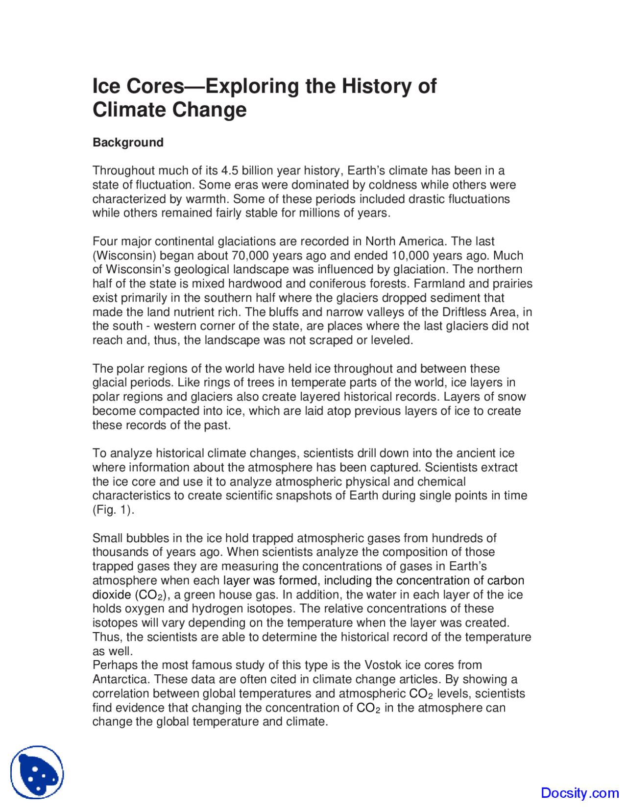 Ice Cores - Coral Reef Lab and Field Studies - Lab Manual - Docsity