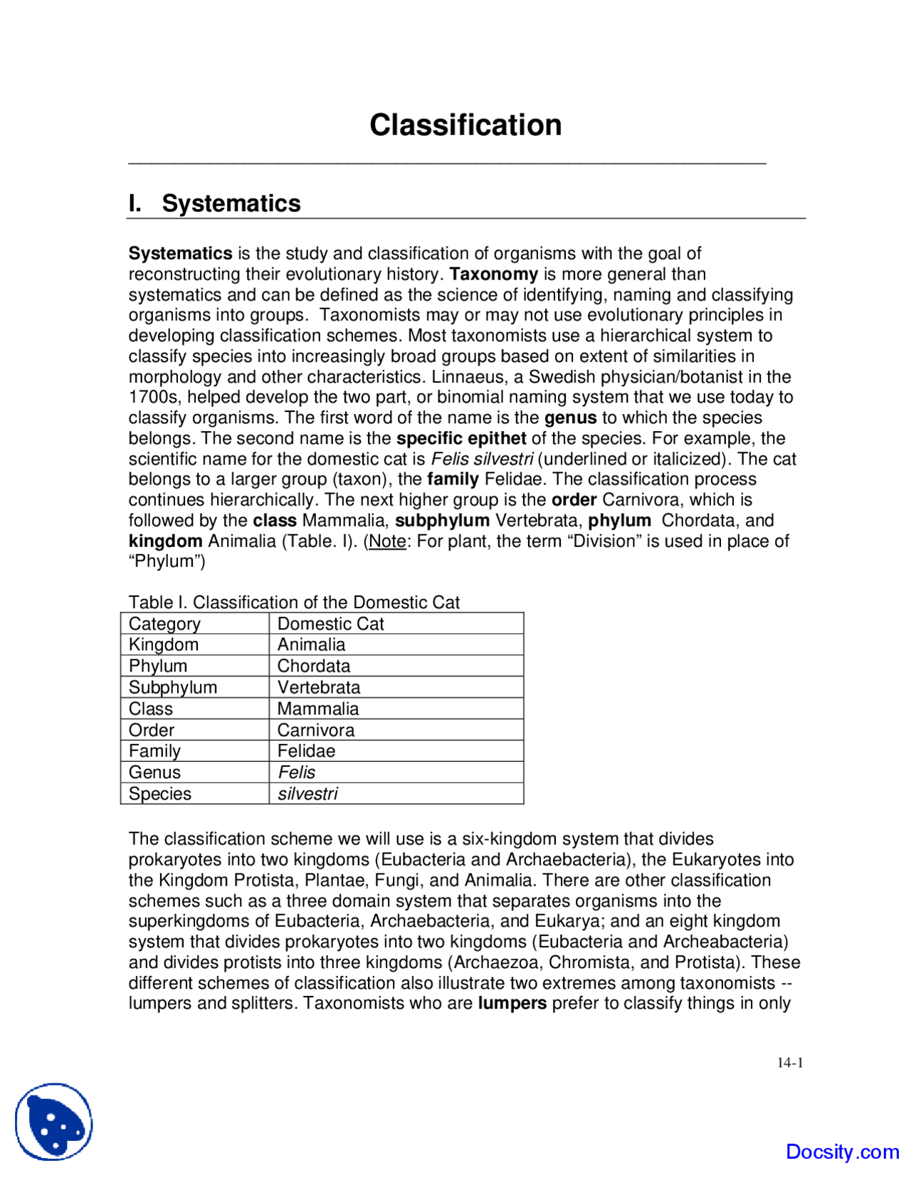 Classification Systematics - Coral Reef Lab and Field Studies - Lab ...