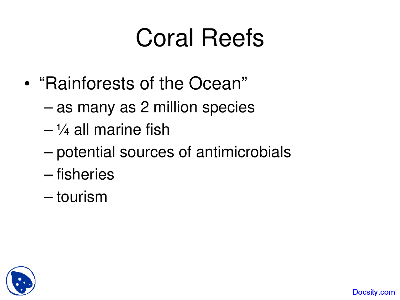 Coral Reef - Tropical Biology - Lecture Slides - Docsity