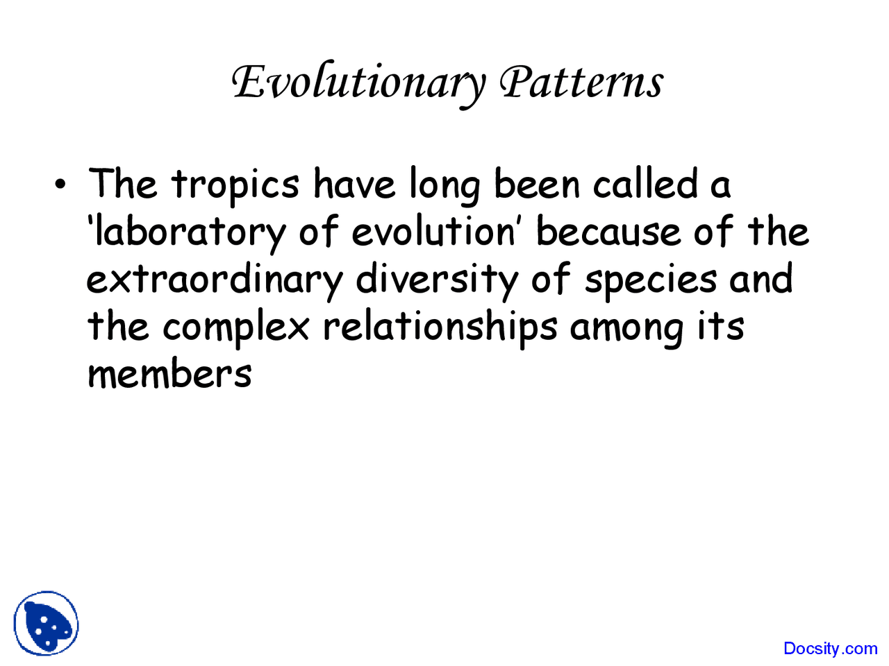 Evolutionary Patterns Tropical Biology Lecture Slides Docsity