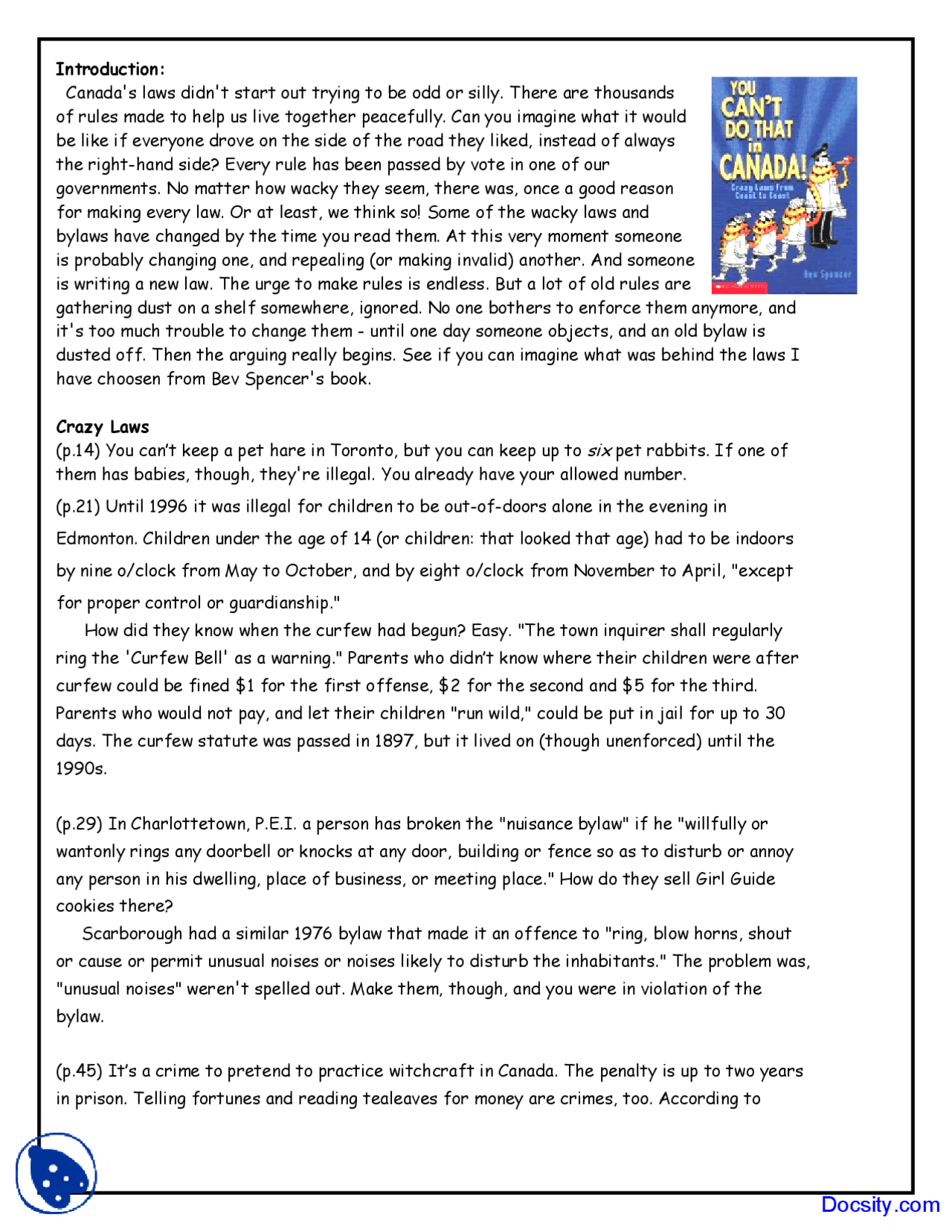 Canadian Laws Inquiry Unit Lecture Notes Docsity