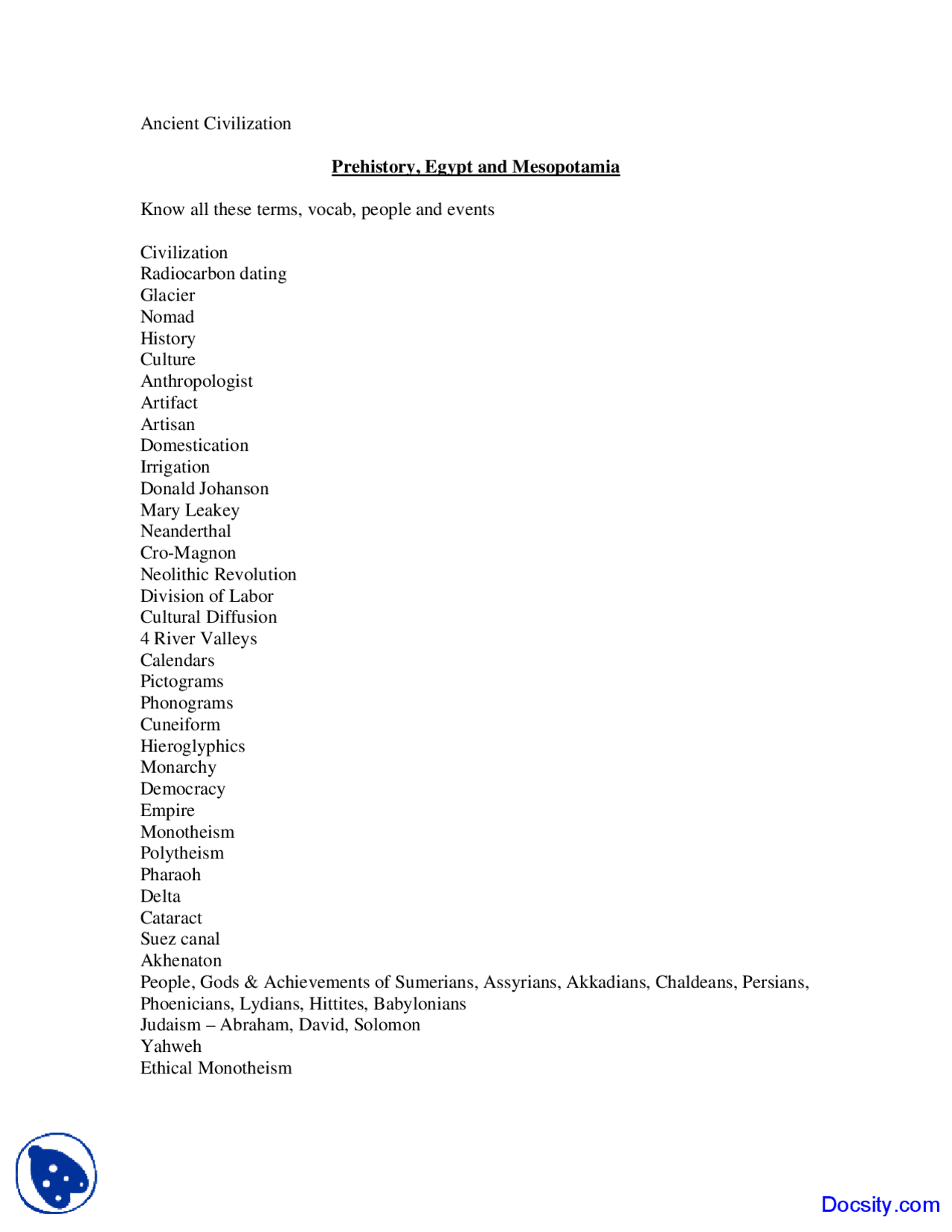 Prehistory, Egypt and Mesopotamia - Ancient History - Lecture Notes ...