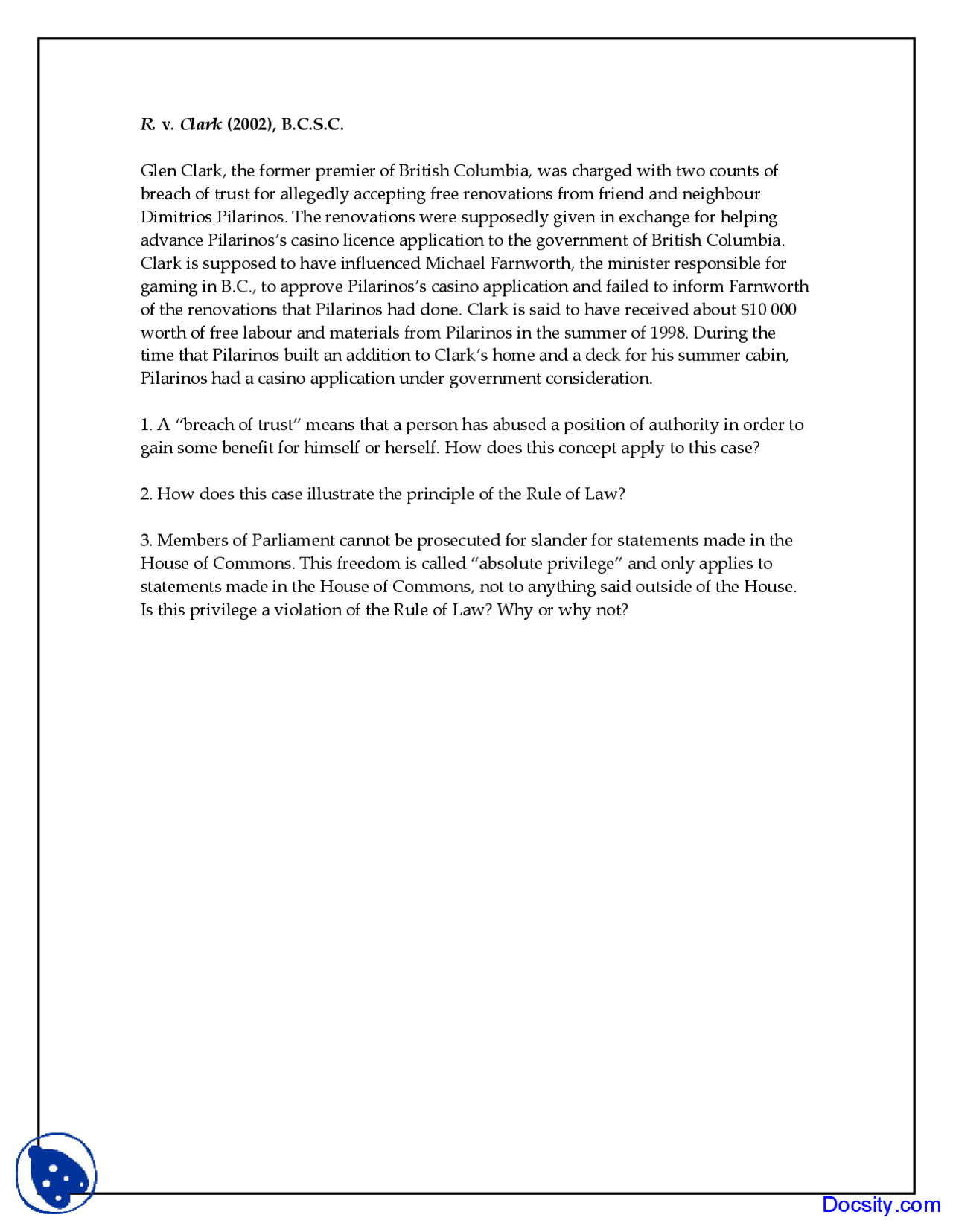 Clark Fundamentals Of Law Quiz Docsity