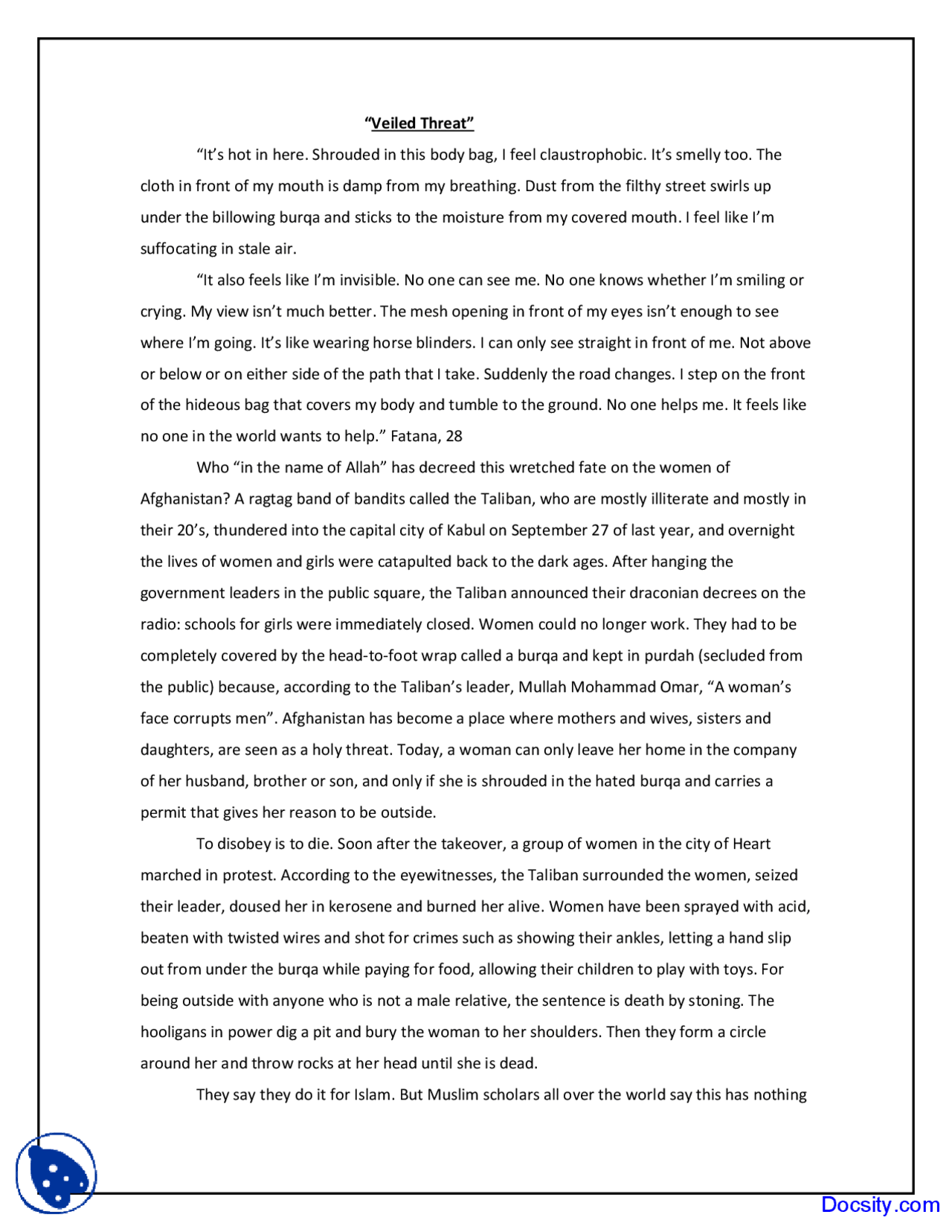 Veiled Threat Inquiry Unit Lecture Notes Docsity