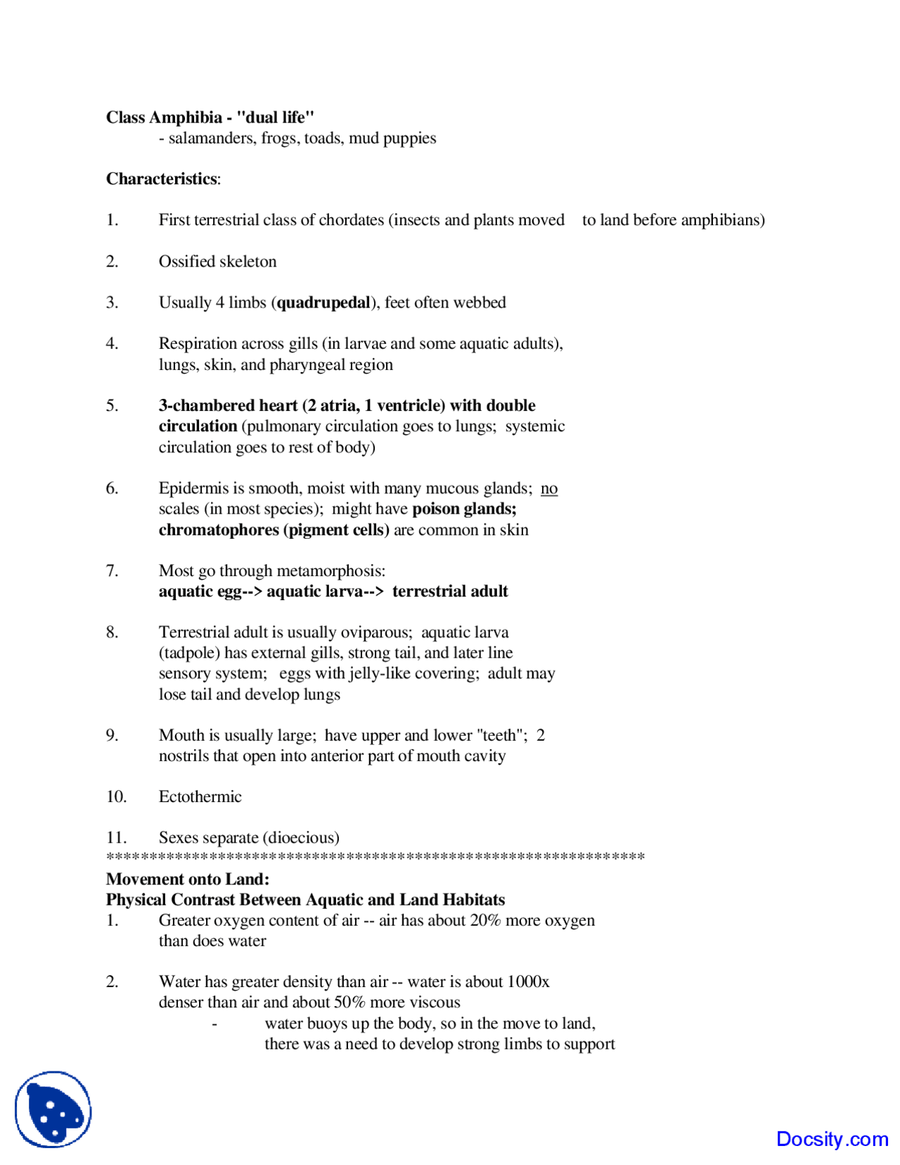 Class Amphibia - Vertebrate Zoology - Lecture Notes | Study notes ...
